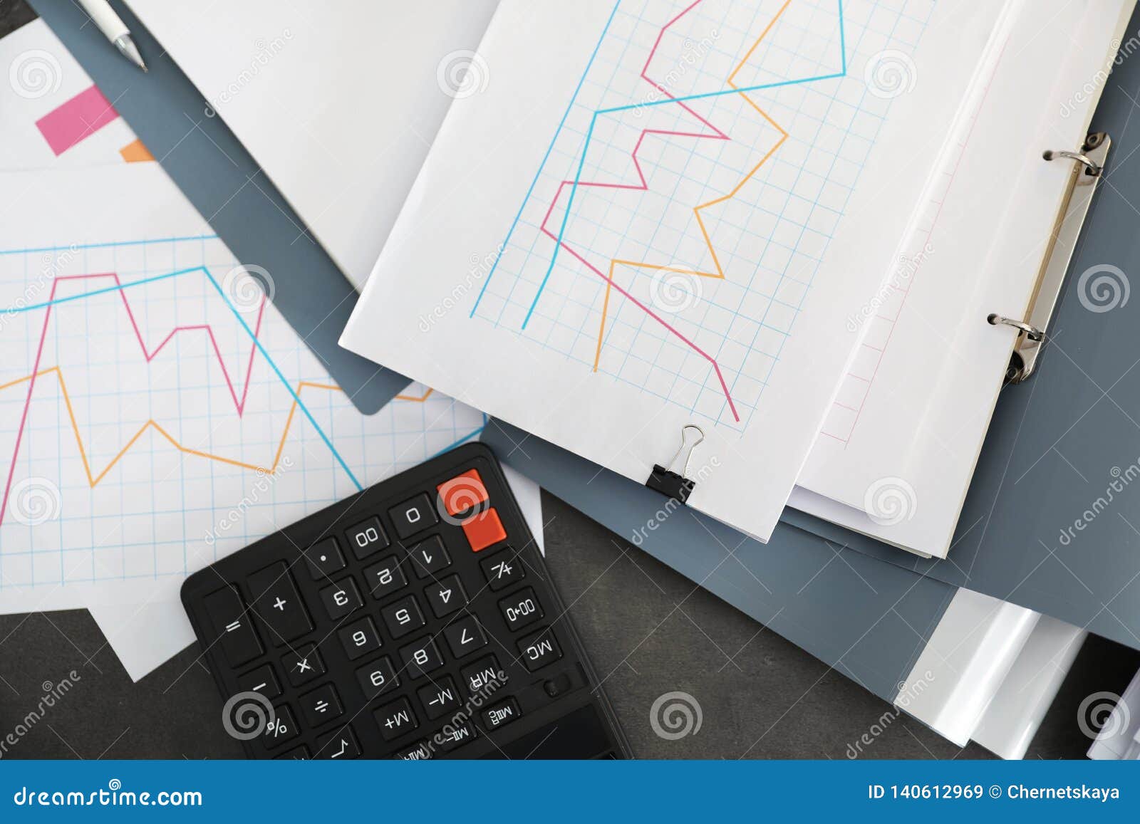 Folders with Documents and Calculator on Office Table Stock Image ...