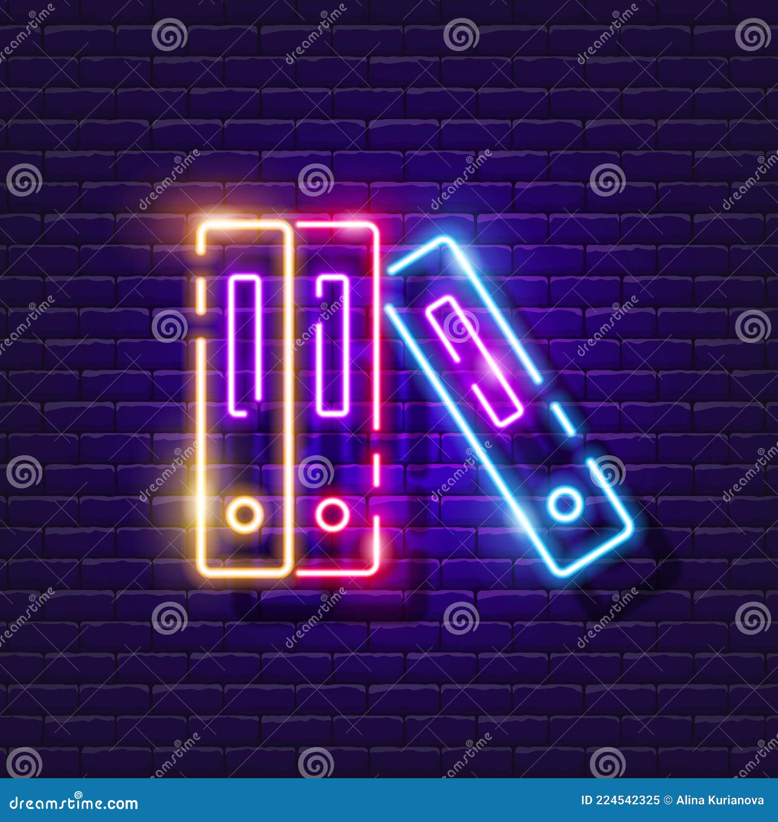 Folders with Documents Neon Sign. Folder with Papers Glowing Icon ...