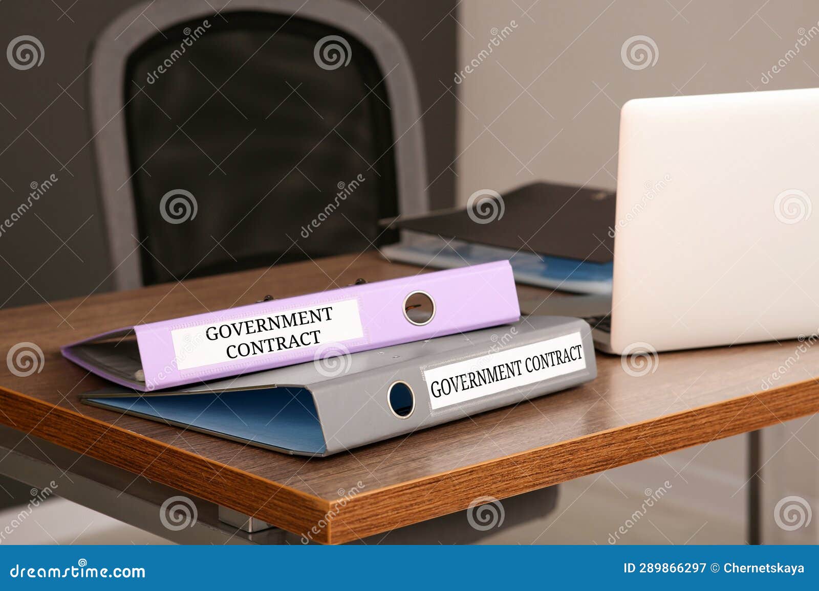 Folders with Government Contract Labels on Desk in Office Stock Image ...