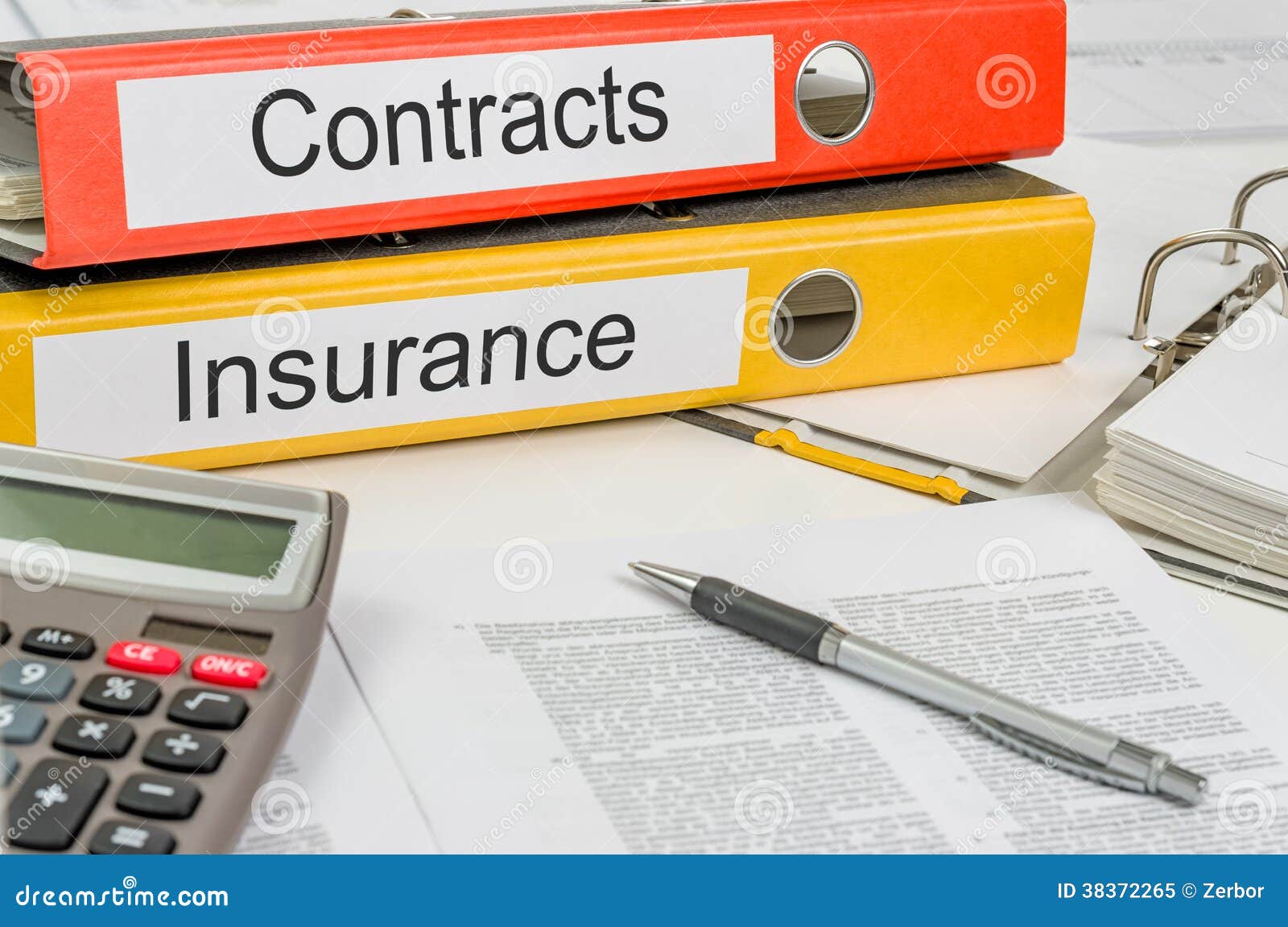 Folders with the Labels Contracts and Insurance Stock Image - Image of ...