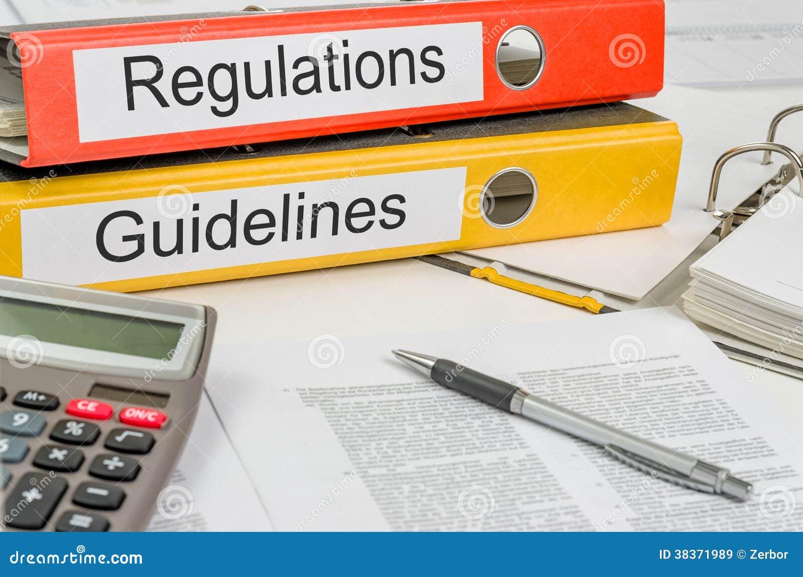 Folders with the Labels Regulations and Guidelines Stock Image - Image ...