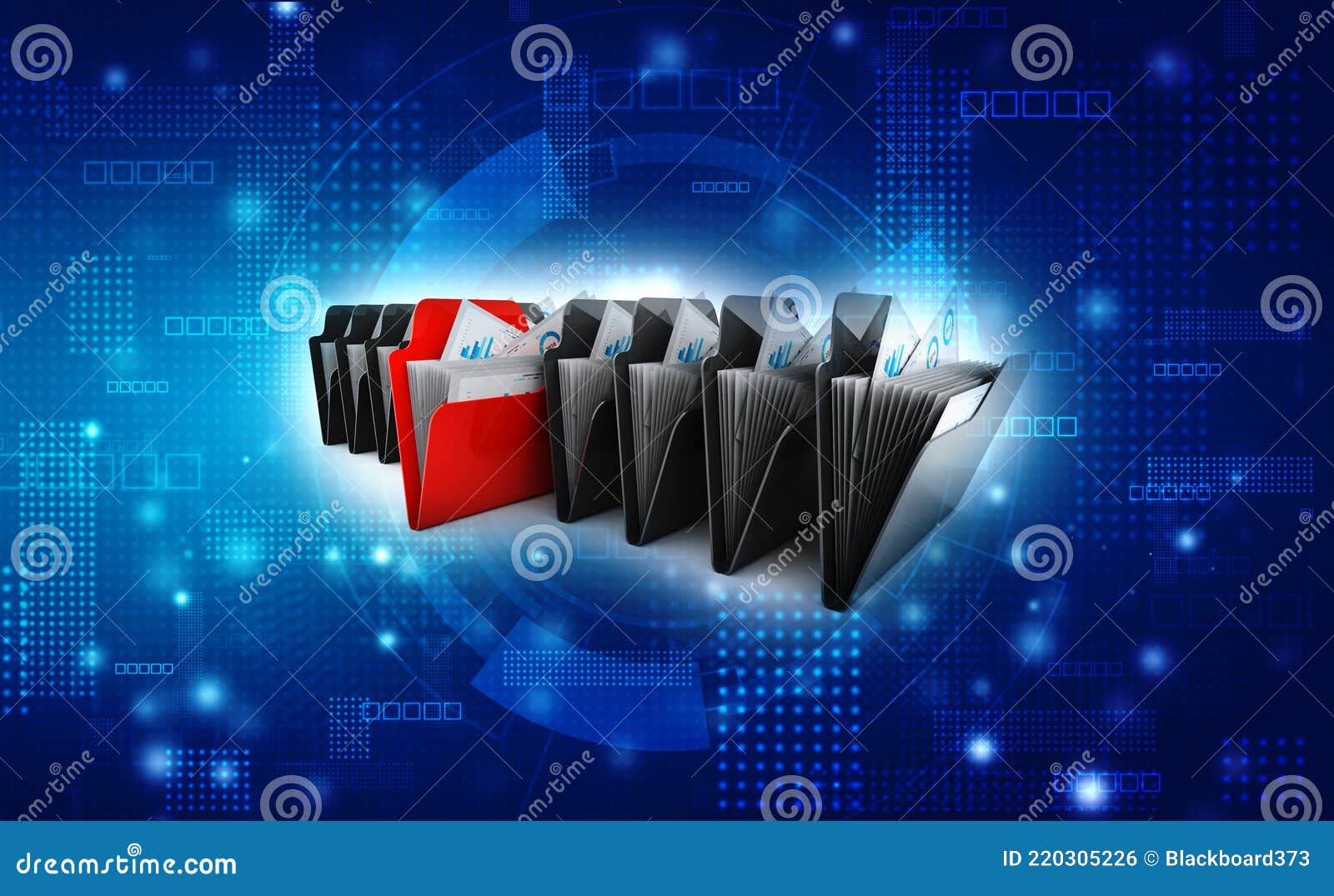 Folders with Paper on Technology Background. 3d Render Stock ...