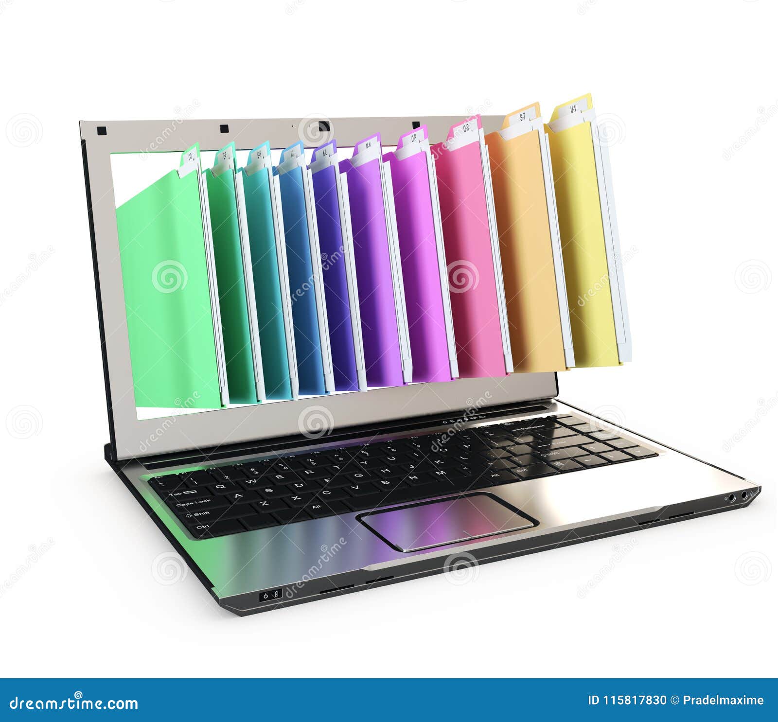 Folders Popping Out from a Computer Screen Over White Background Stock ...