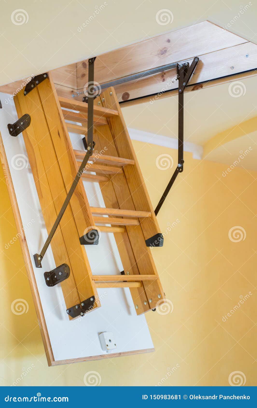 Folding attic ladder stock image. Image of natural, building - 150983681