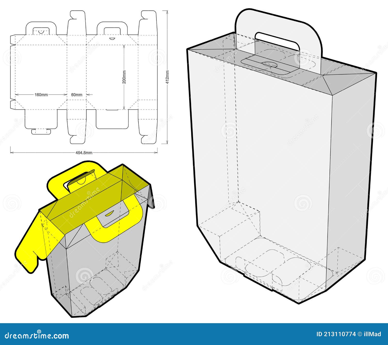 Folding Box with Handle and Die-cut Pattern. Stock Vector ...