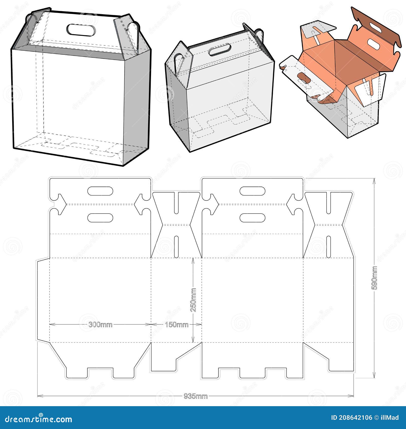 Folding Box with Handle Internal Measurement 30x15x25cm and Die-cut ...