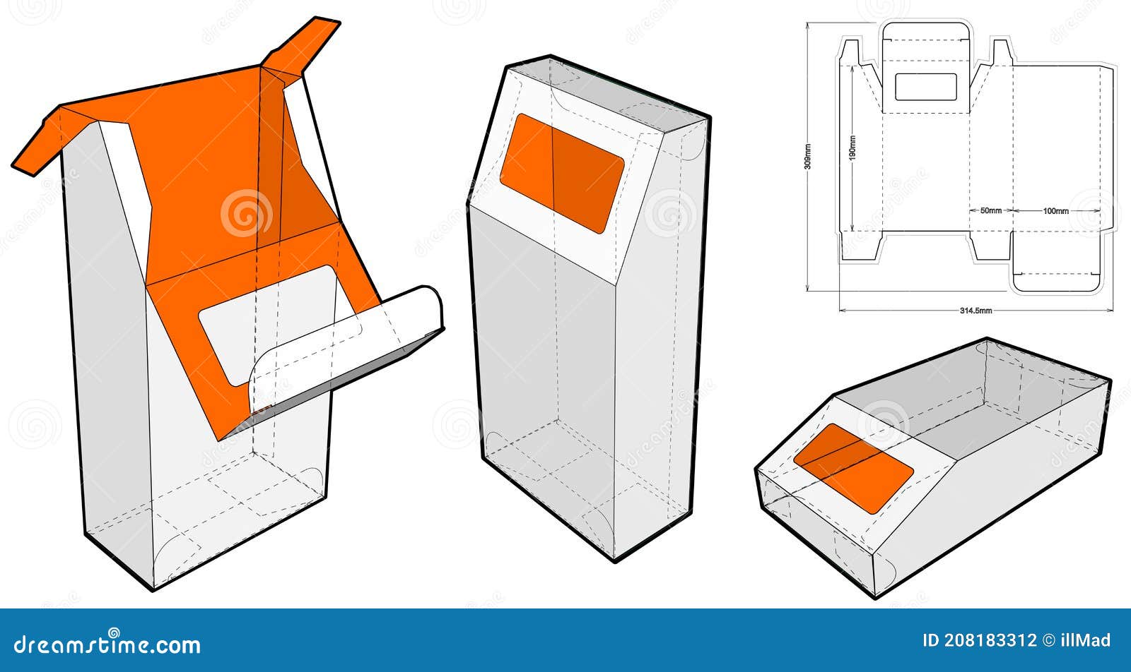Folding Box Internal Measurement 10x5x19 Cm and Die-cut Pattern. Stock ...
