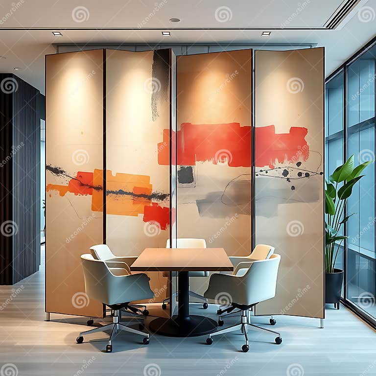 A Folding Canvas Partition Screen with Abstract Art in a Modern Office ...