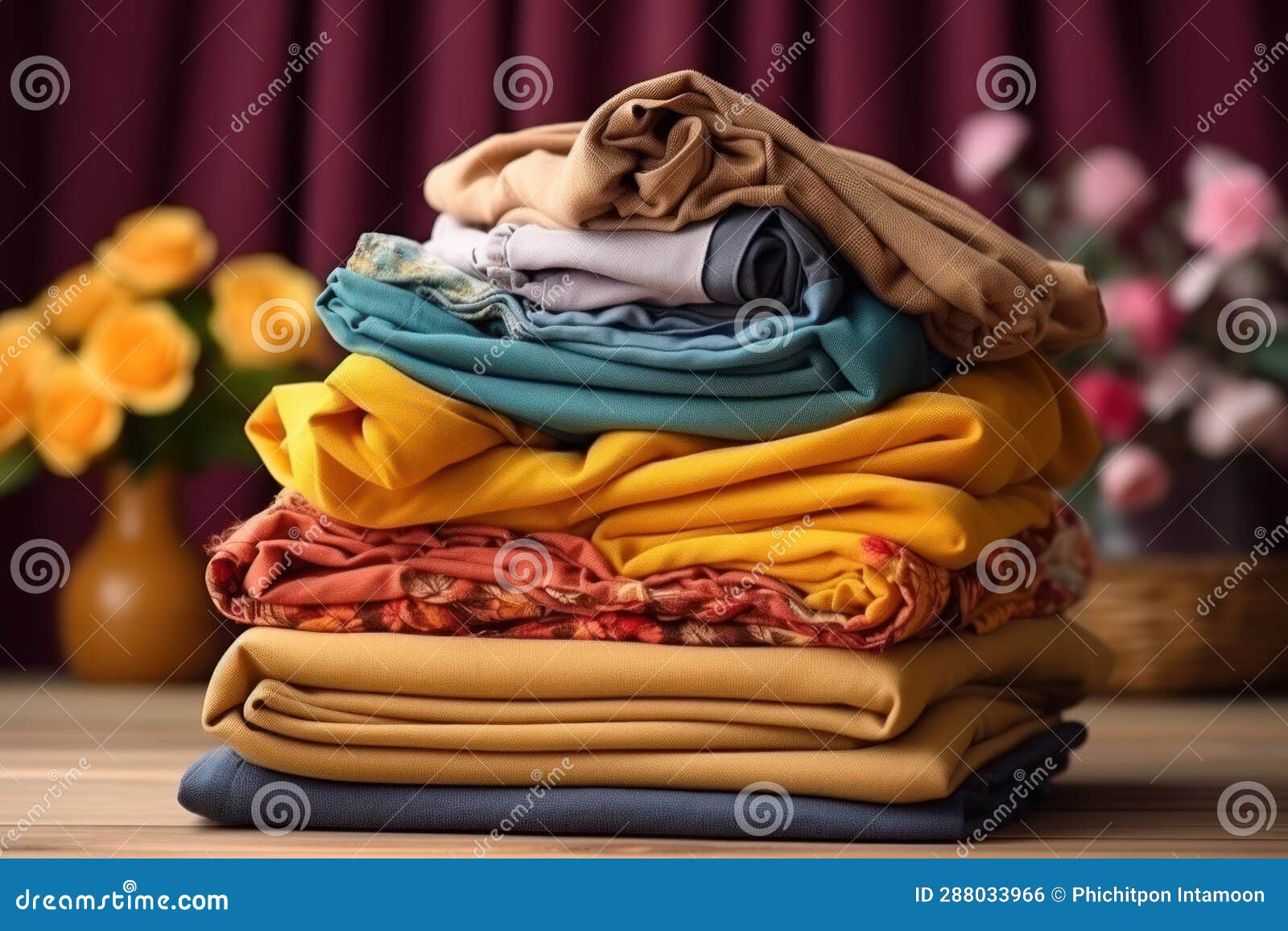 Folding Cloth. Stack of Clothes . Laundry Concept Stock Photo - Image ...