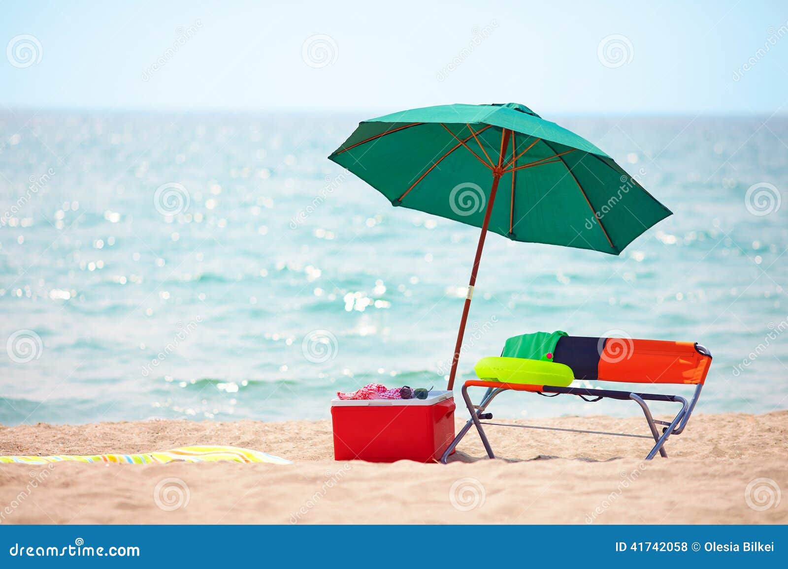Folding Furniture and Ice Box on Summer Beach Stock Photo - Image of ...