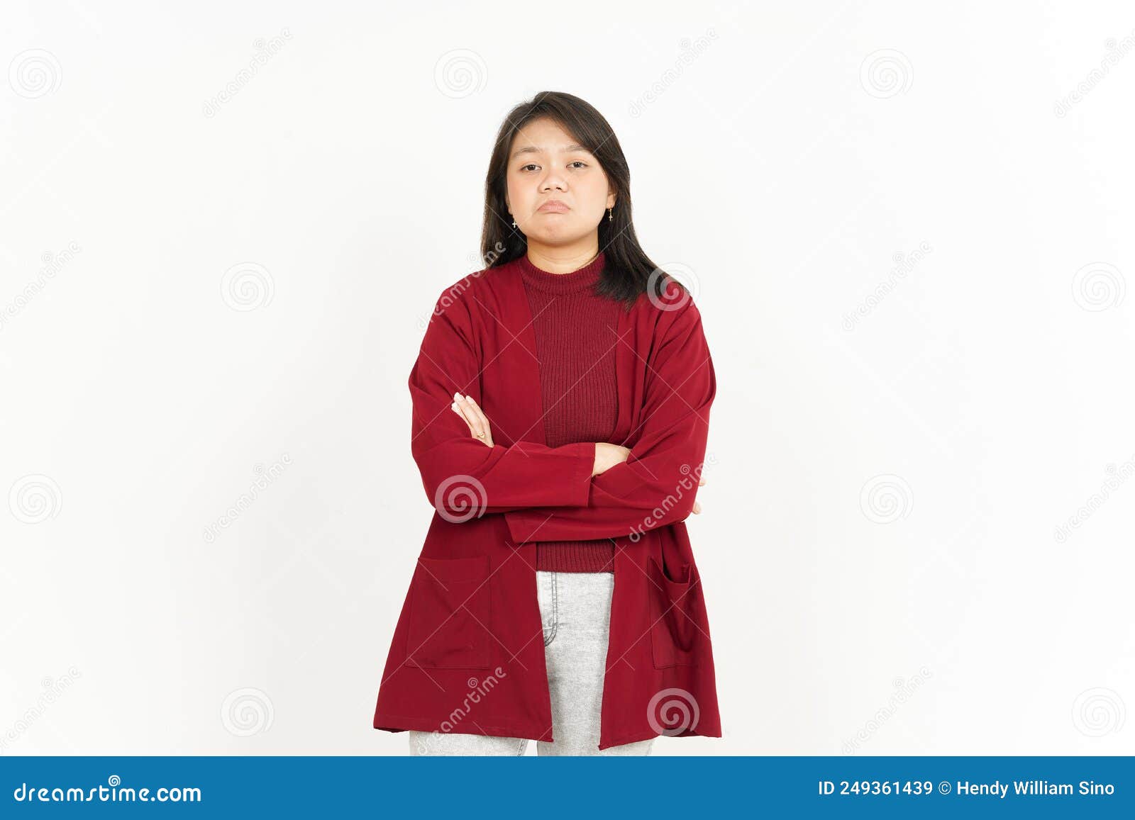 Folding Hand and Flat Face Expression of Beautiful Asian Woman Isolated ...