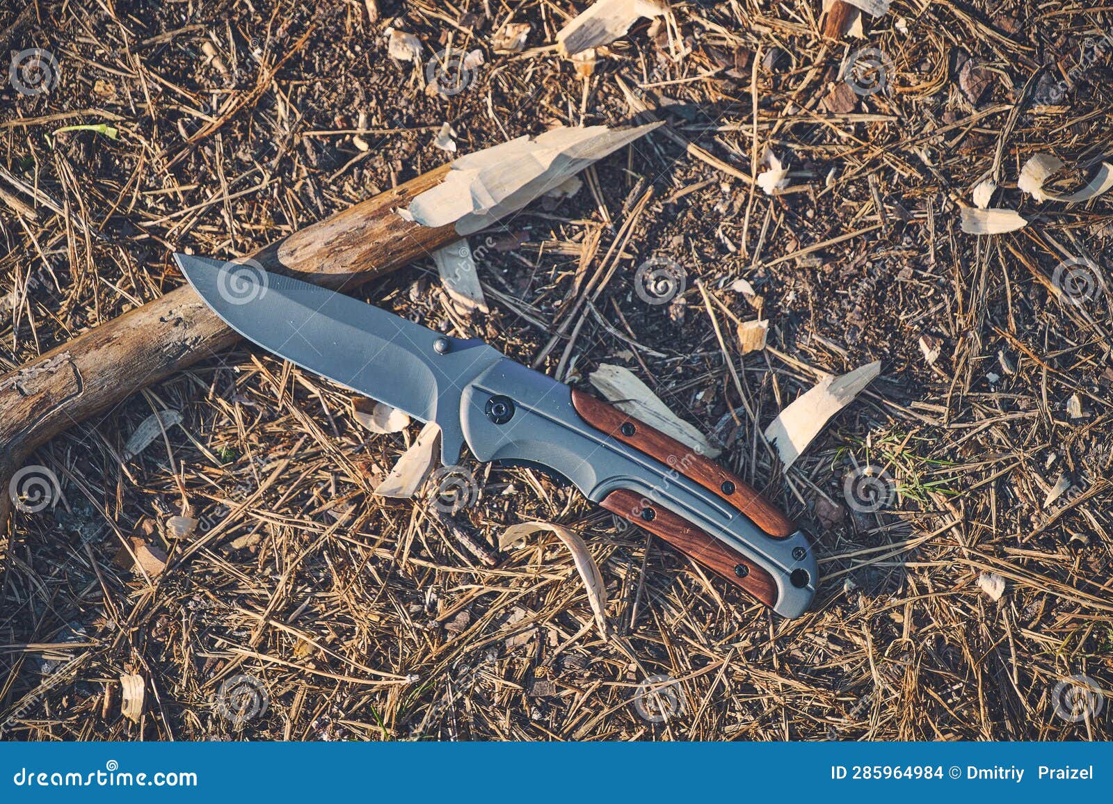 Folding Hunting Knife for Survival and Sharpened Peg Lie Ground. Stock ...