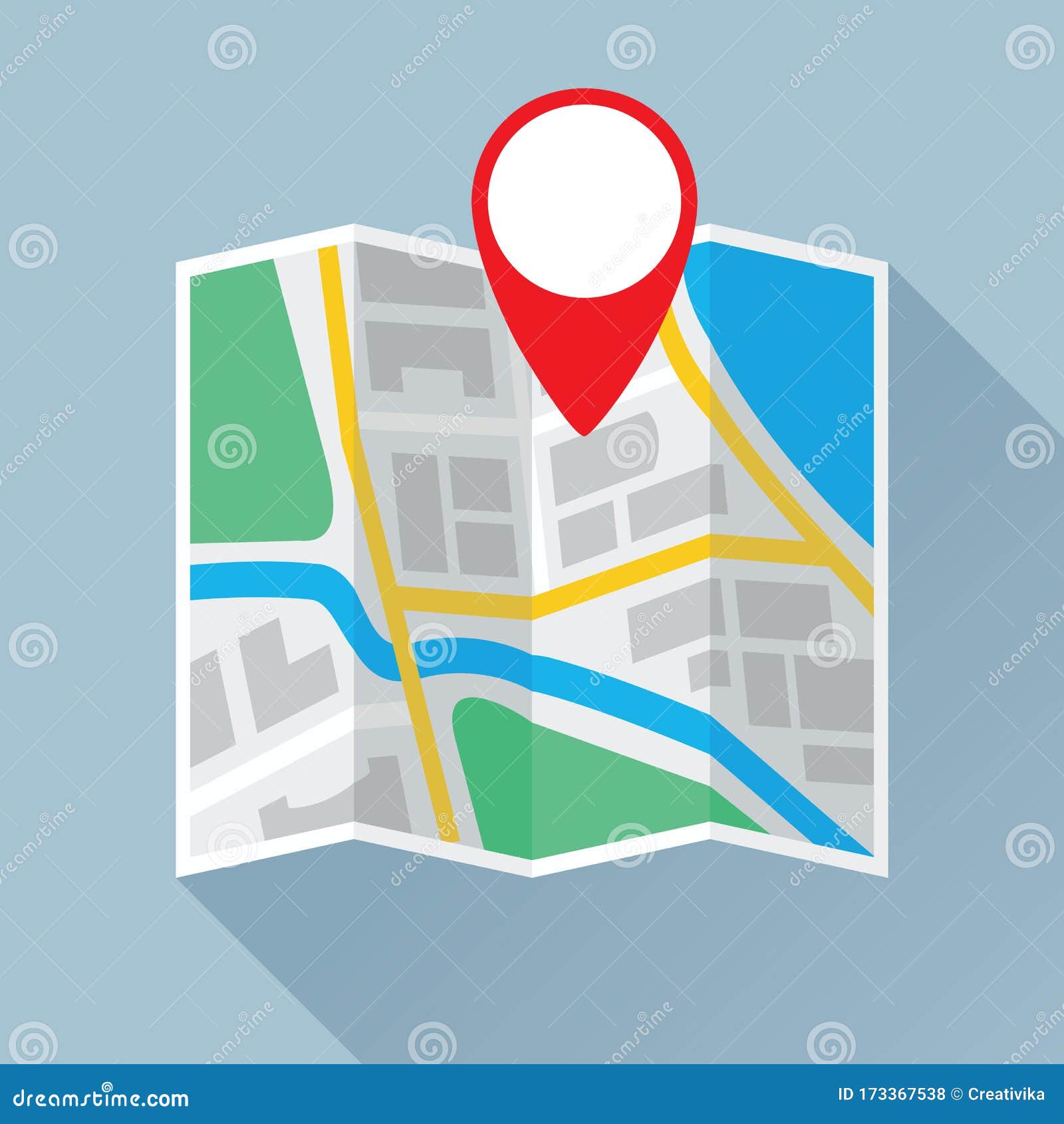 Folding Paper Map with Location Mark Flat Icon Stock Vector ...