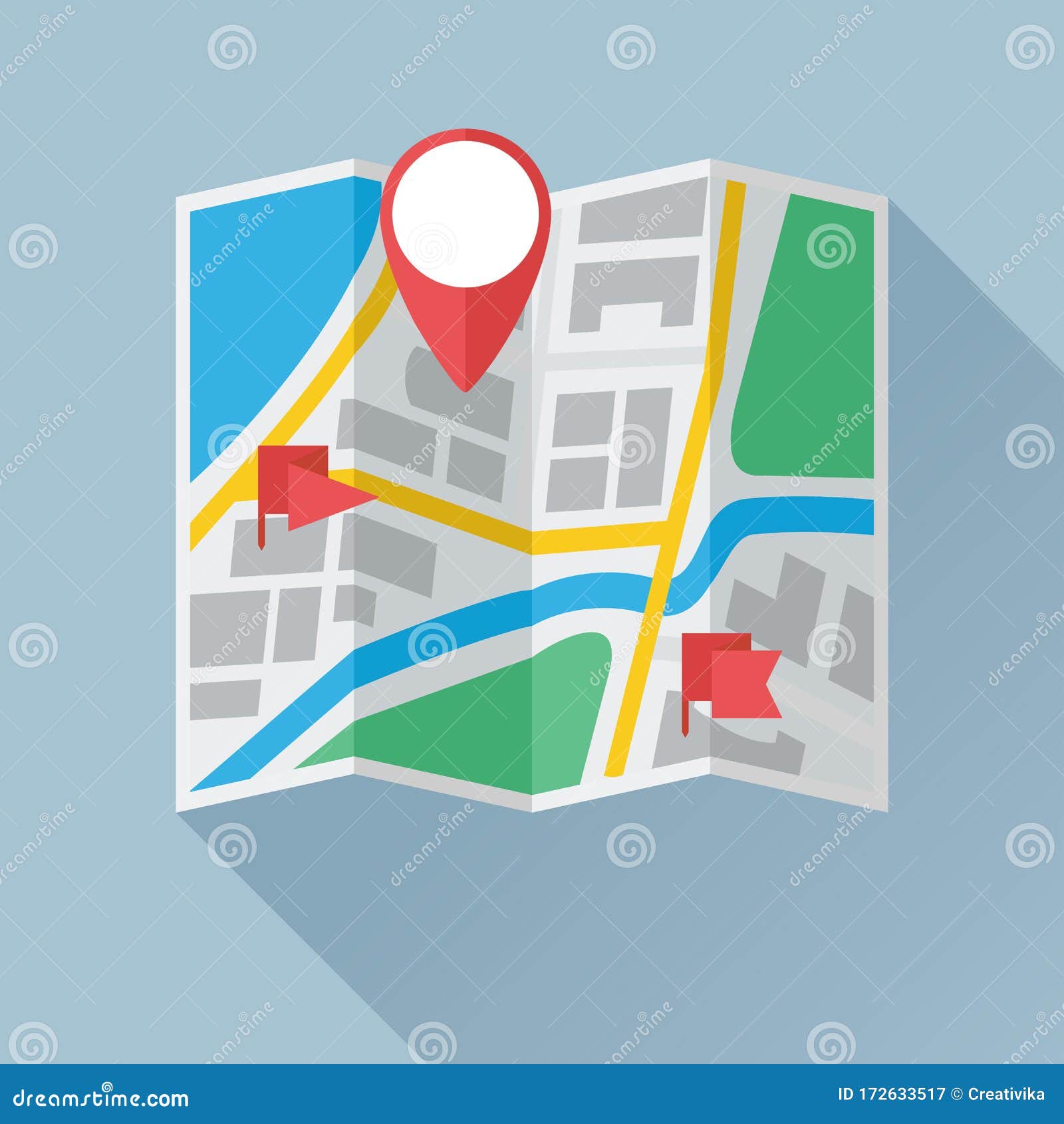 Folding Paper Map with Location Marks Flat Icon Stock Vector ...