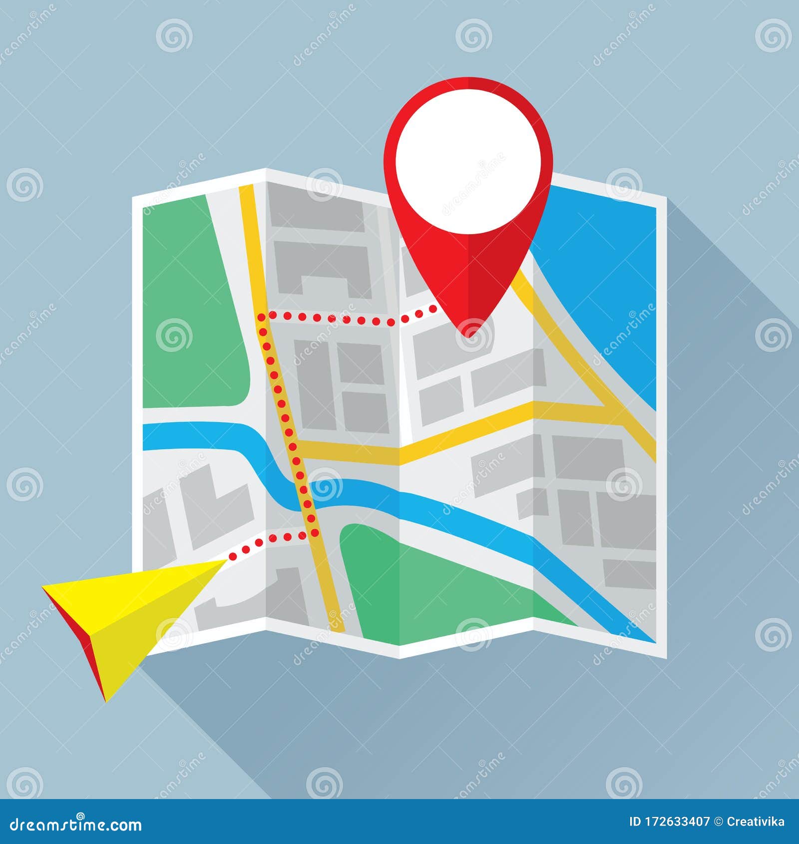 Folding Paper Map with Route Flat Icon Stock Vector - Illustration of ...