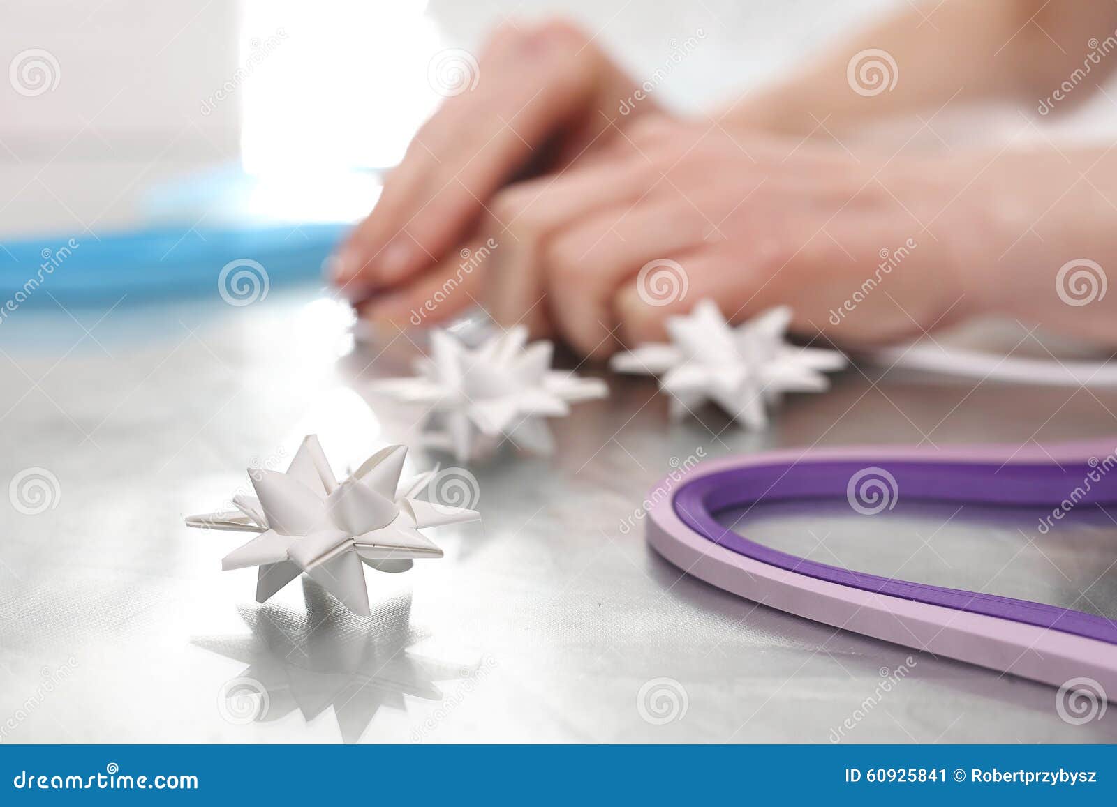 Folding Paper Star on a Christmas Tree Stock Image - Image of hands ...
