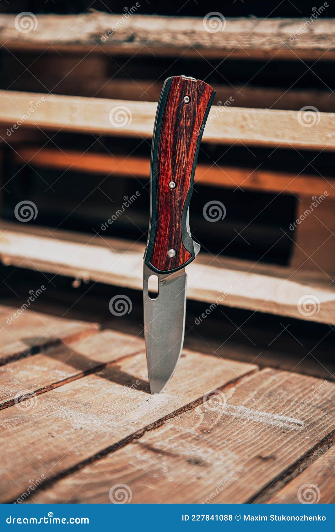 Folding Pocket Knife with Wooden Handle. a Small Knife on a Wooden ...