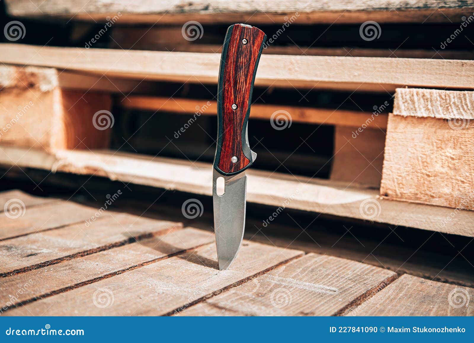 Folding Pocket Knife with Wooden Handle. a Small Knife on a Wooden ...