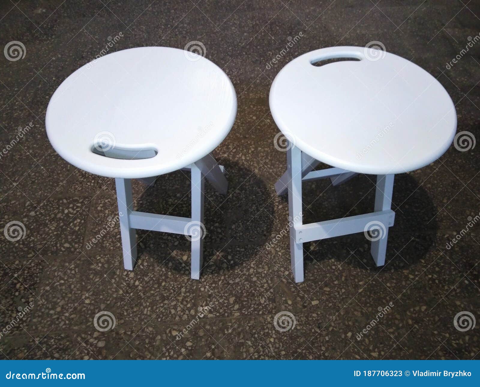 Two Wooden Stools with the Folding Legs of White Color Stock Image ...