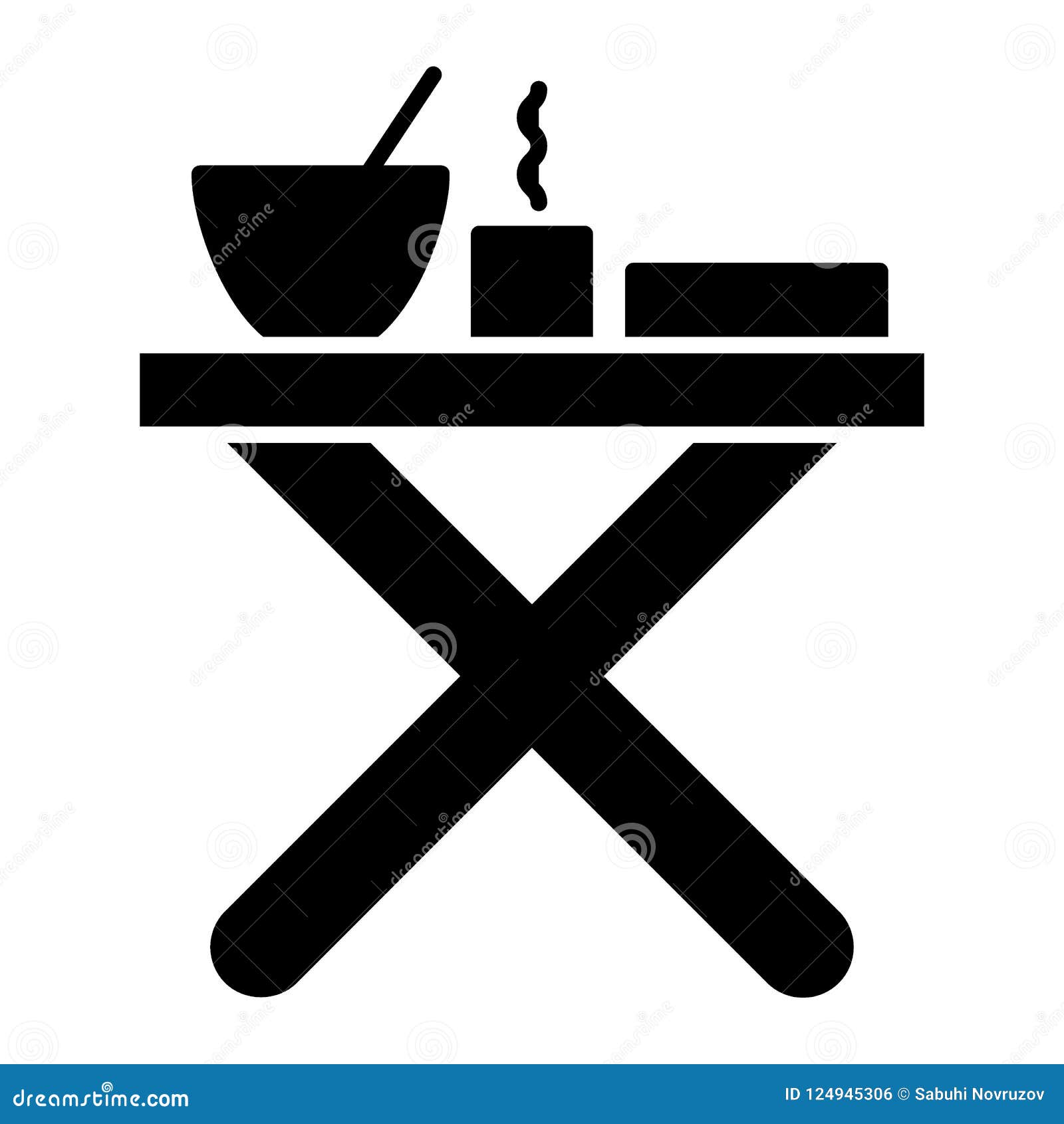 Folding Table with Dinner Solid Icon. Camping Table Vector Illustration ...