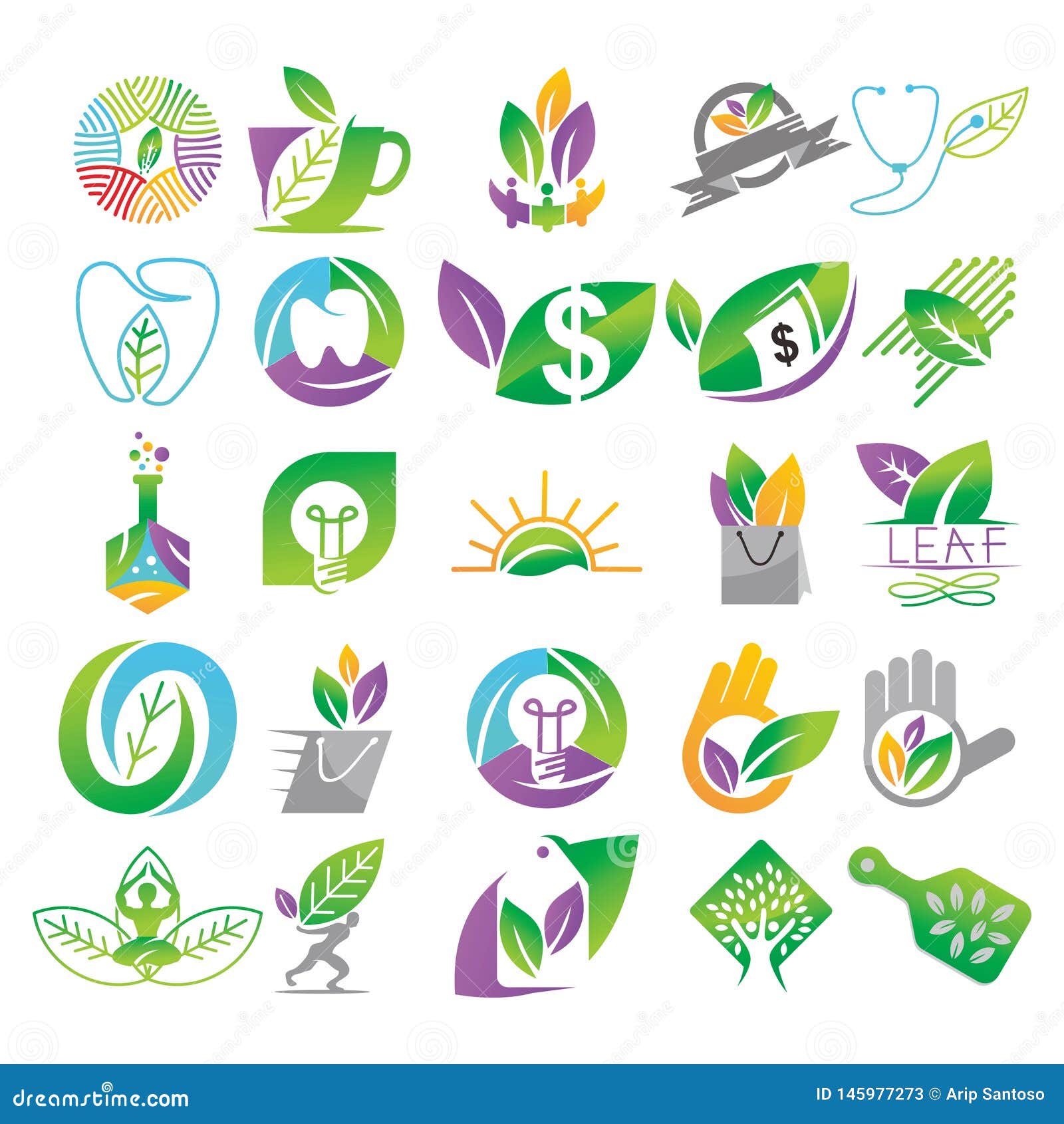 Folha Logo Design Vetora Template Set Ilustração do Vetor - Ilustração ...