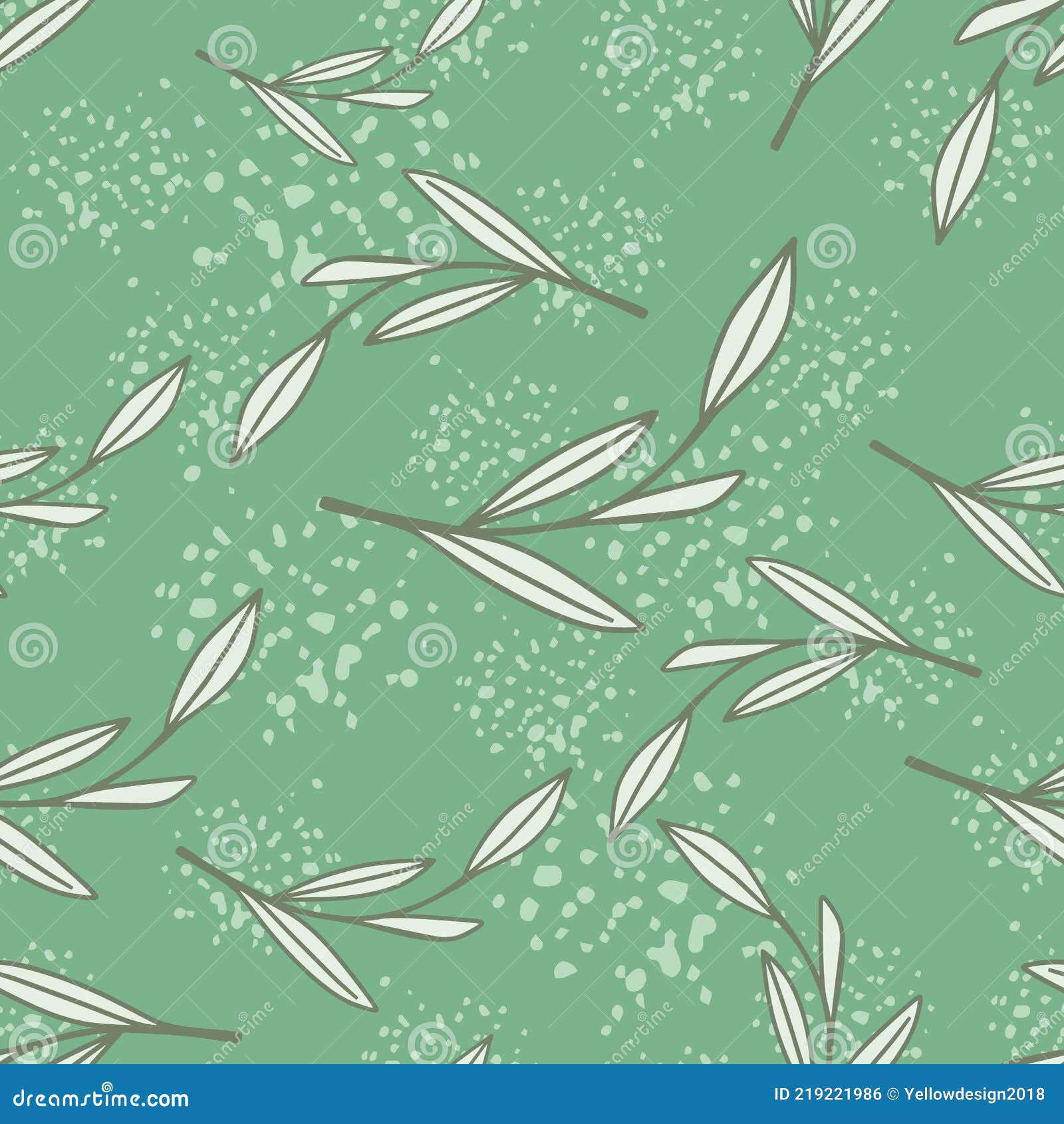 Foliage Abstract Seamless Pattern with Grey Random Outline Leaf ...