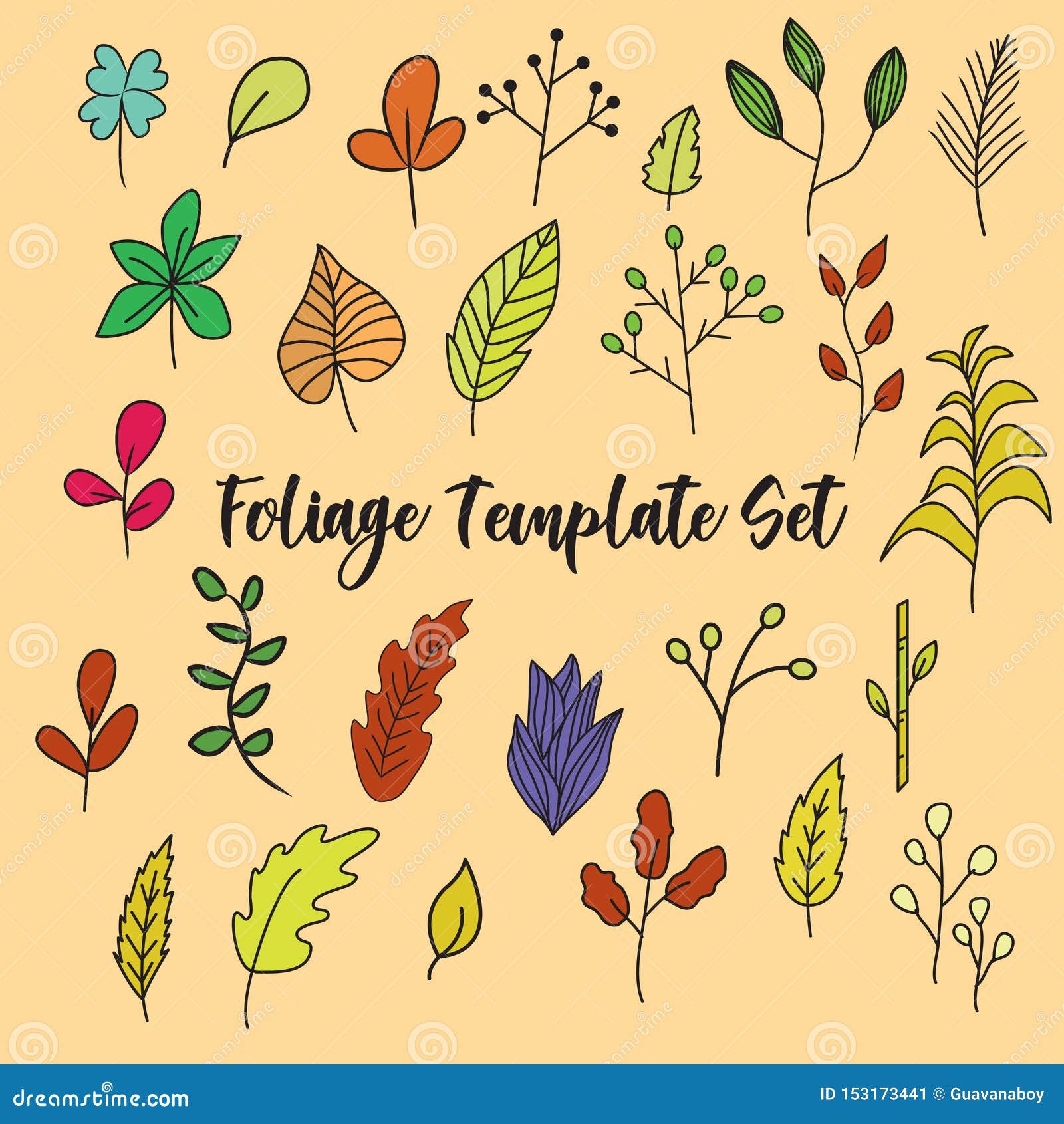 Foliage Doodle Template, Foliage Simple Vector, Nature and Flower Stock ...