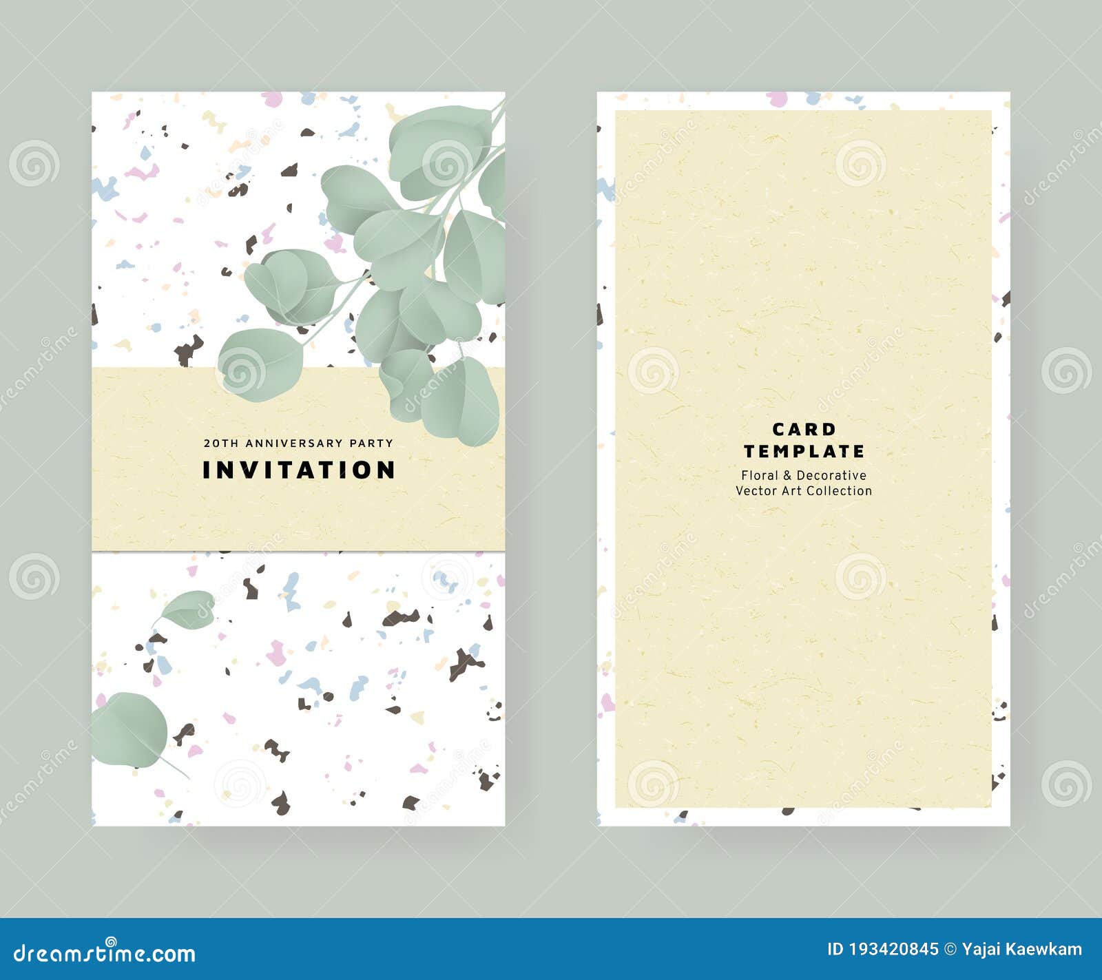 Foliage Invitation Card Template Design, Green Leaves Cartoon Vector ...