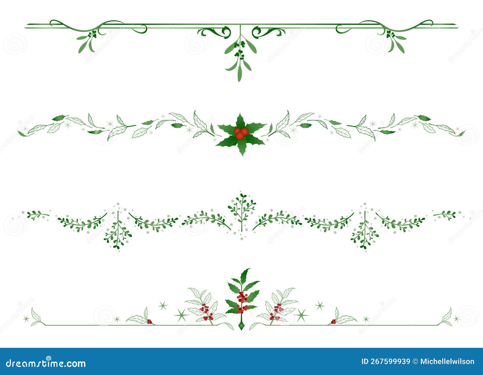 A Set of Christmas Foliage Themed Divider Lines Stock Illustration ...