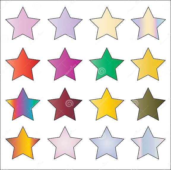 16 Gradient Vibrant Solid Colored Star Vector Icon Set on White ...