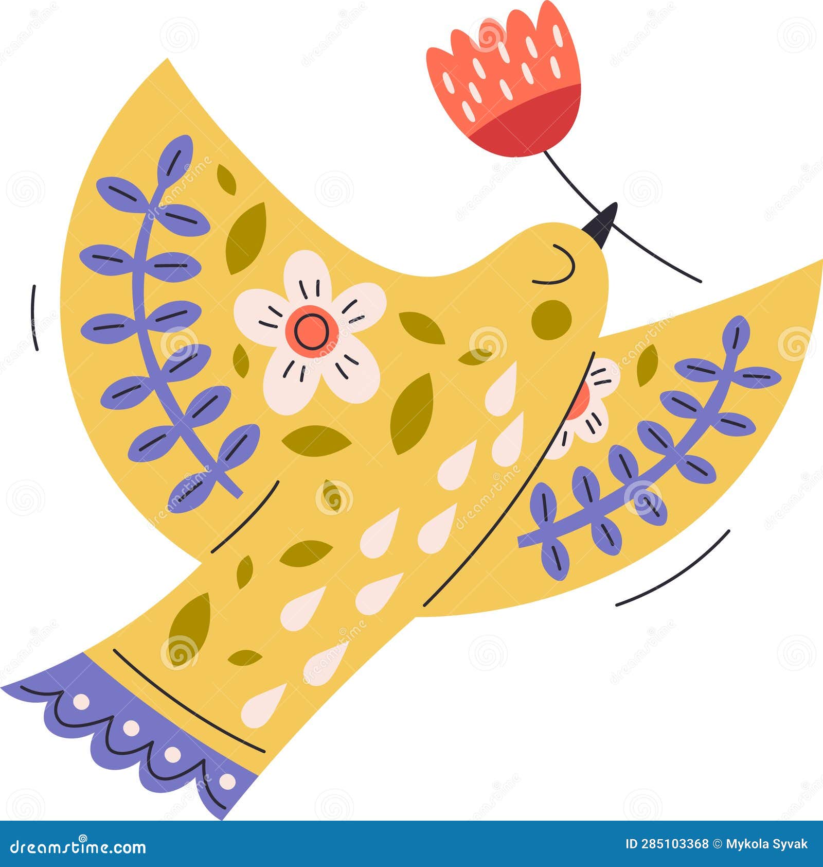 Folk Art Bird with Flower stock vector. Illustration of folklore ...