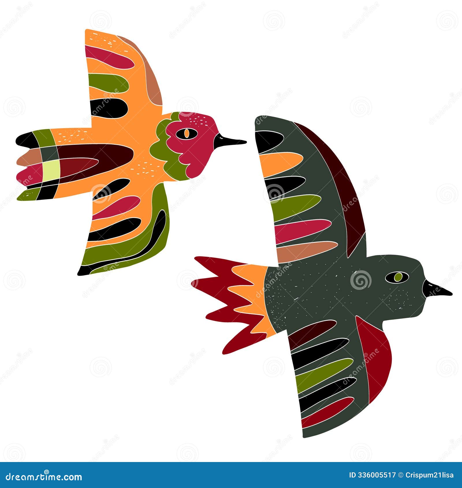 Folk Art Birds. Set of Fantasy Elements Stock Vector - Illustration of ...