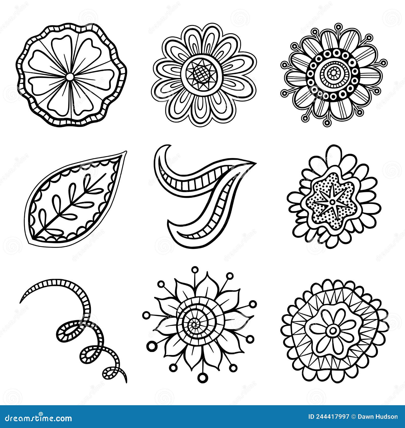 Folk Art Floral Doodle Design Elements Stock Vector - Illustration of ...