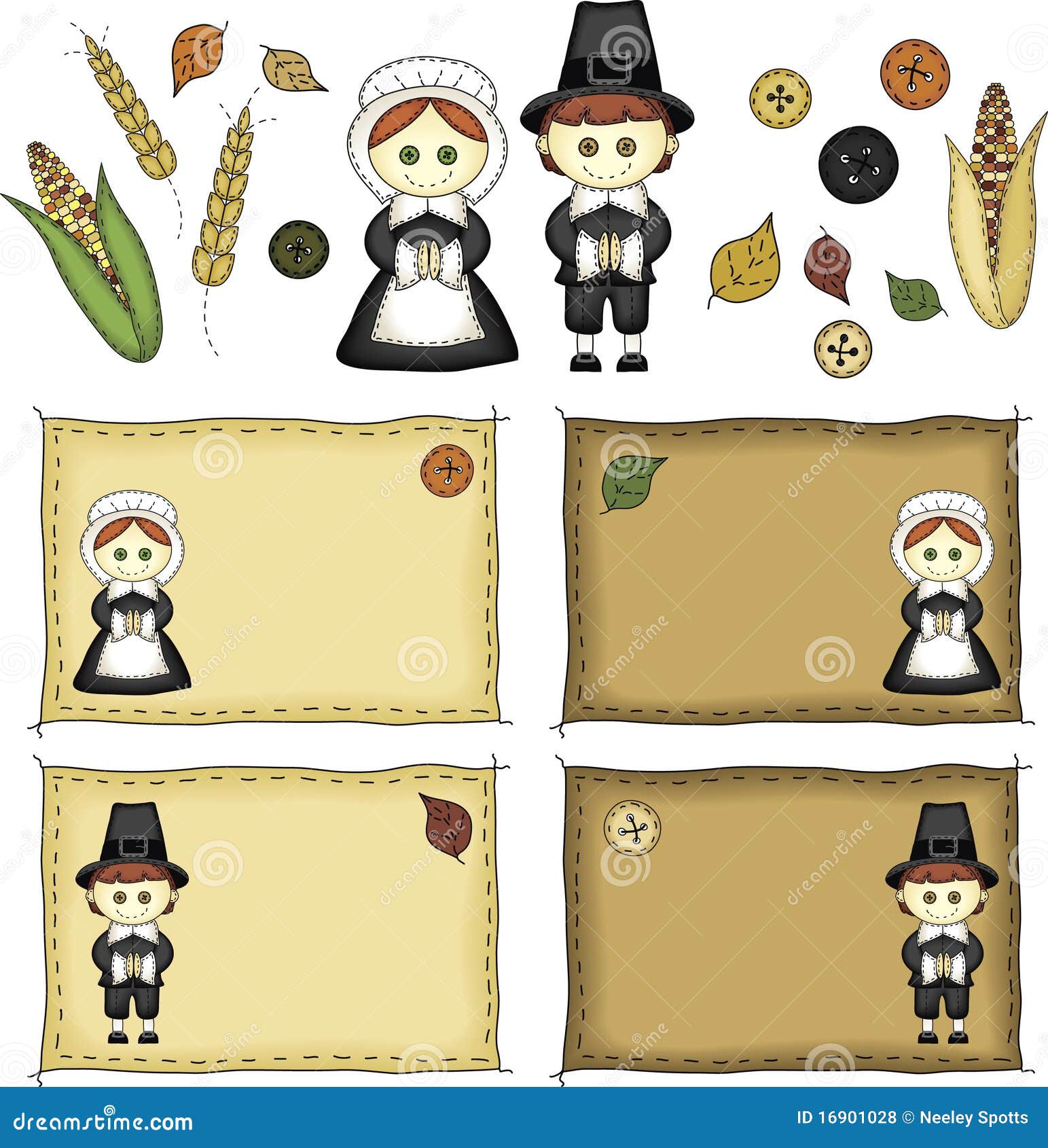 Folk Art Pilgrims and Thanksgiving Icons Stock Vector - Illustration of ...