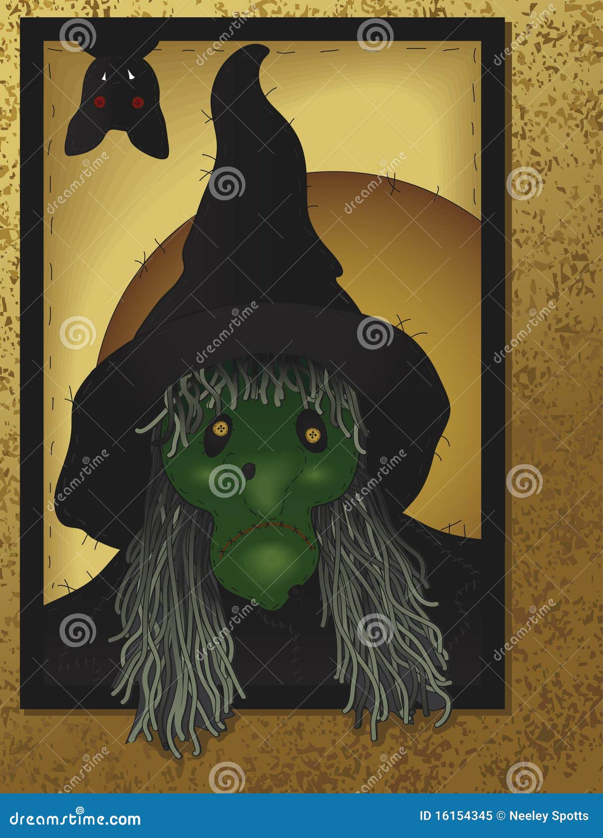 Folk Art Witch and Bat stock vector. Illustration of antique - 16154345