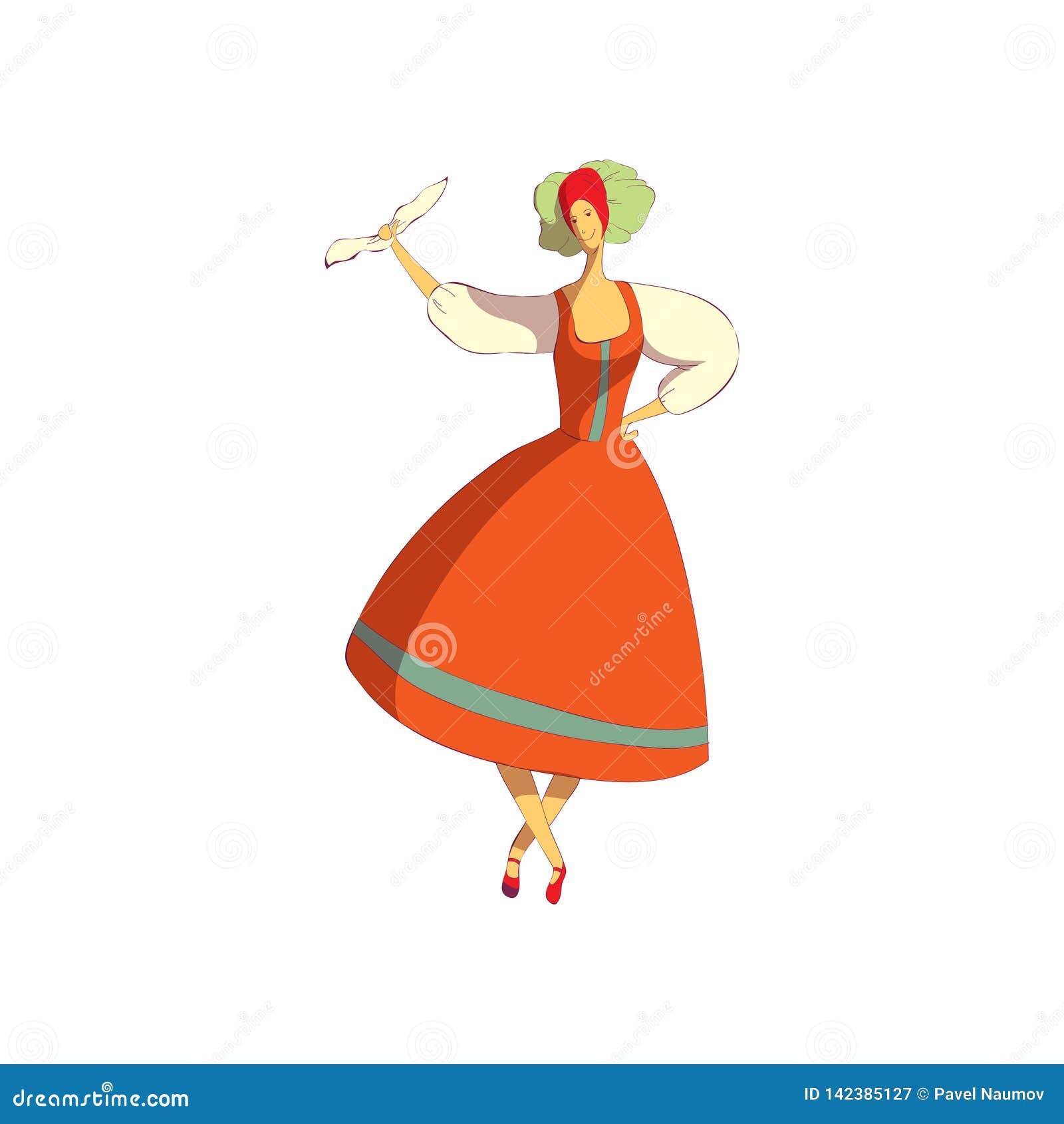 Folk Dance Concept. Dancing Woman on White Background. Stock Vector ...
