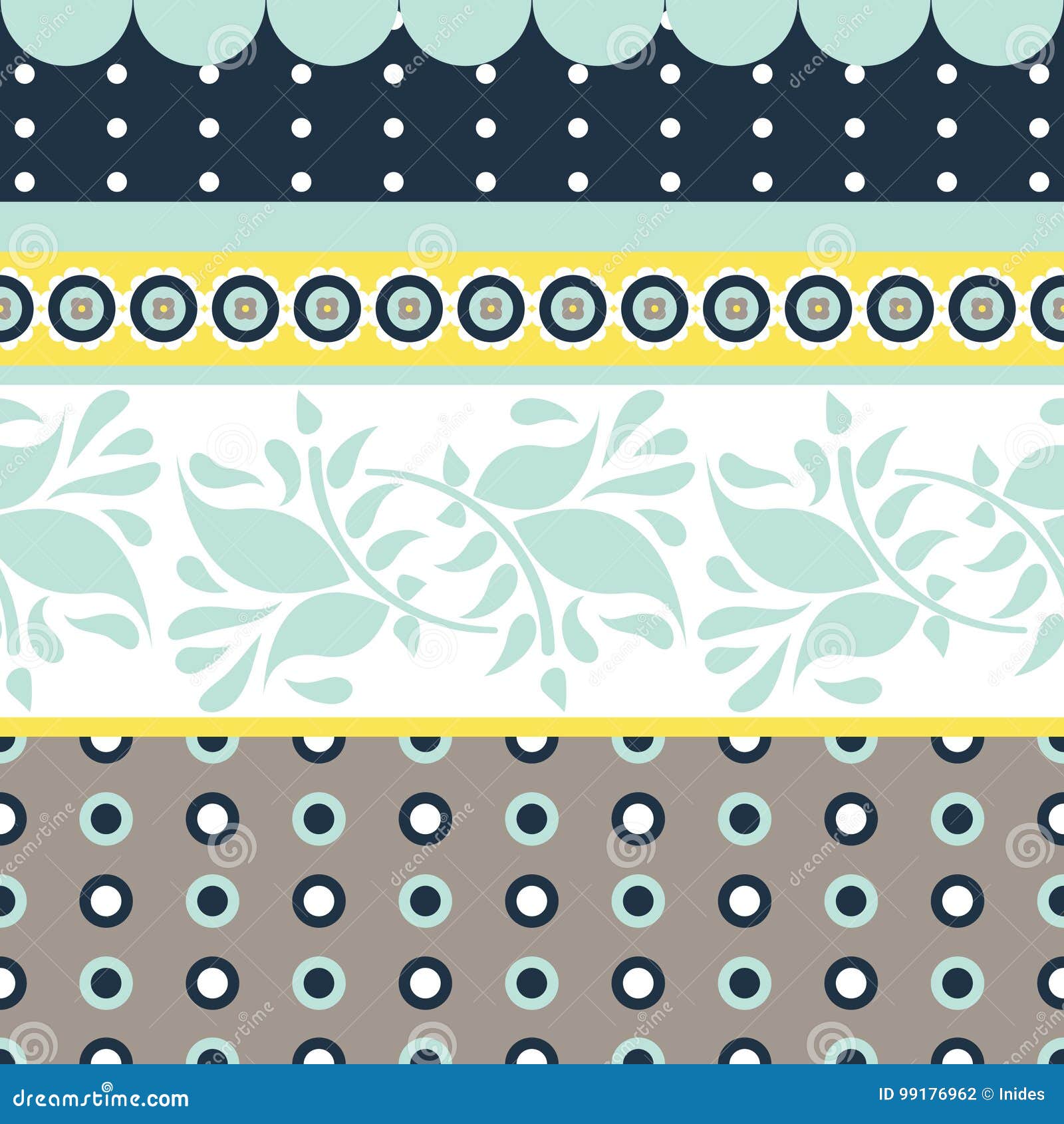 Folk Floral Gray and Blue Seamless Vector Pattern. Stock Vector ...