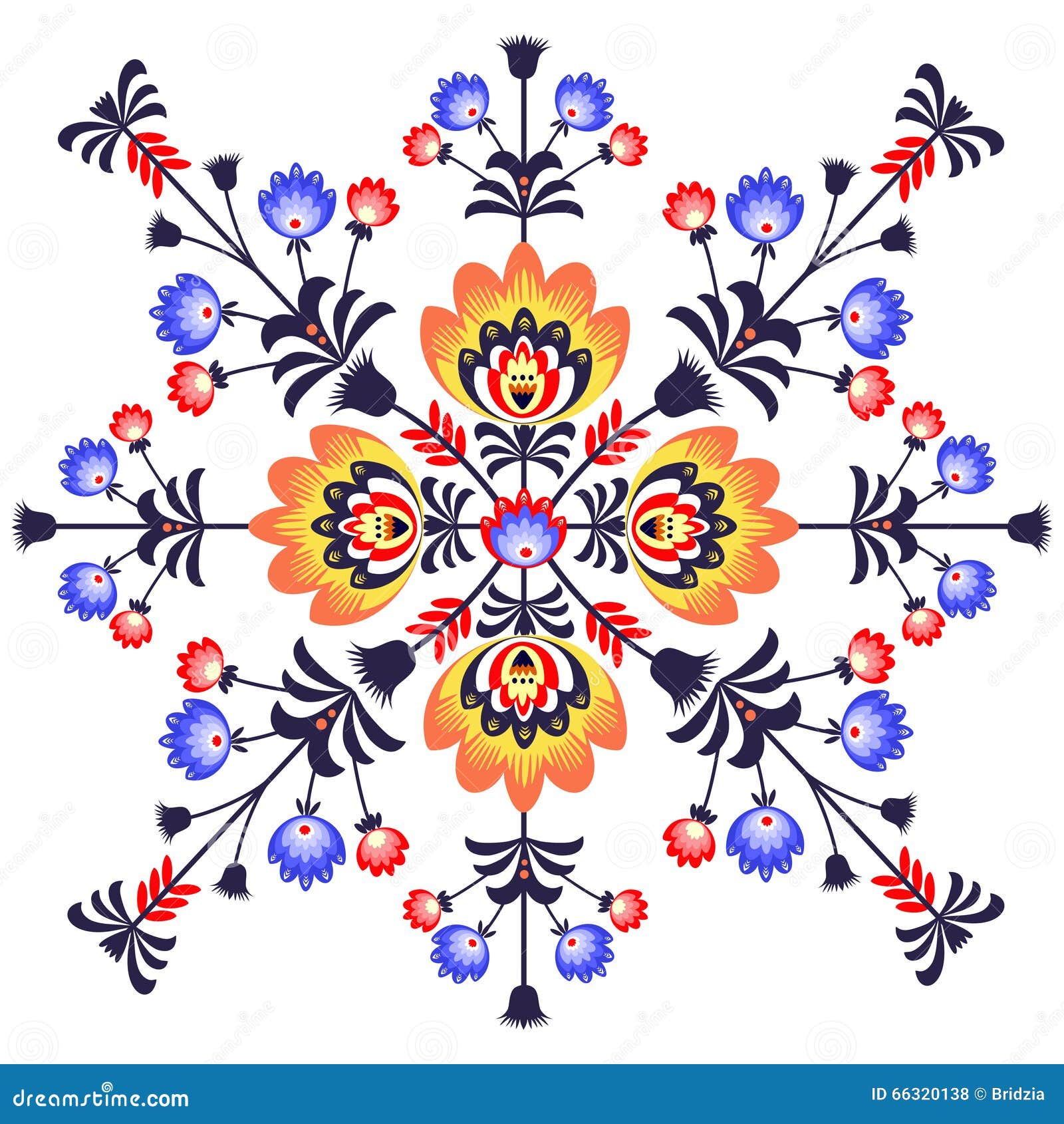 Folk flowers stock vector. Illustration of rooster, flower - 66320138
