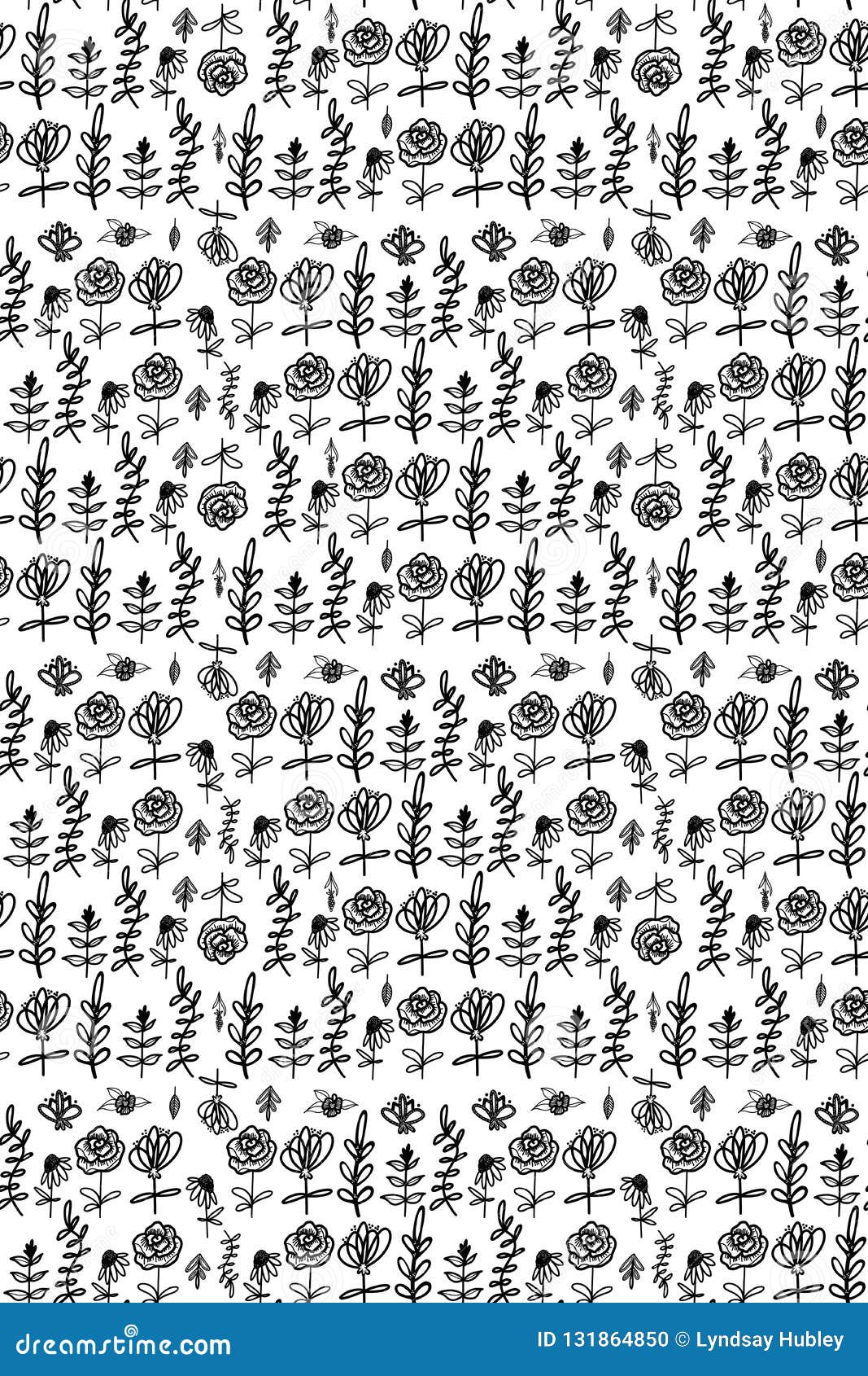 Folk Flowers Surface Pattern Black and White Flowers Stock Illustration ...