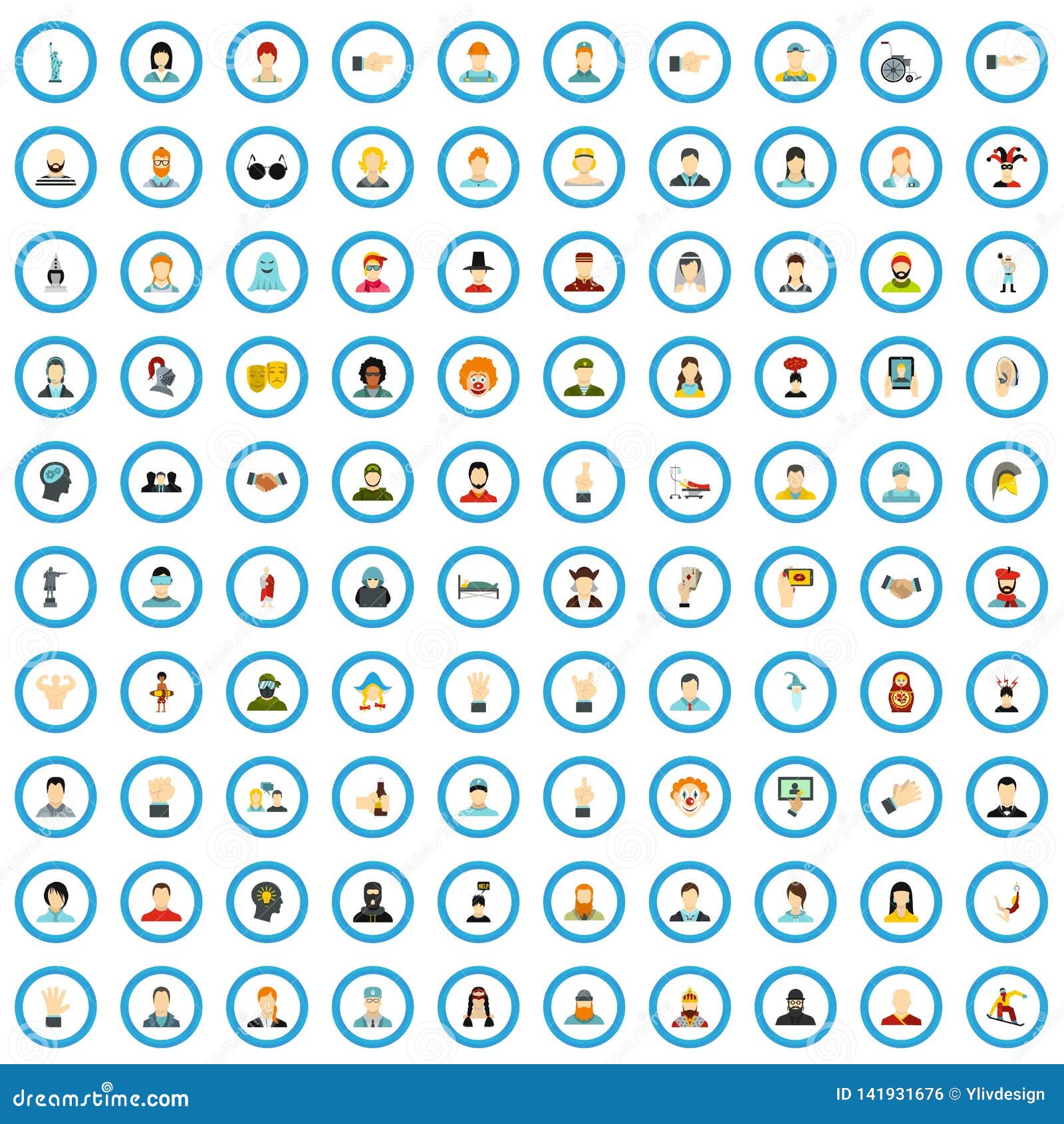 100 Folk Icons Set, Flat Style Stock Vector - Illustration of circus ...