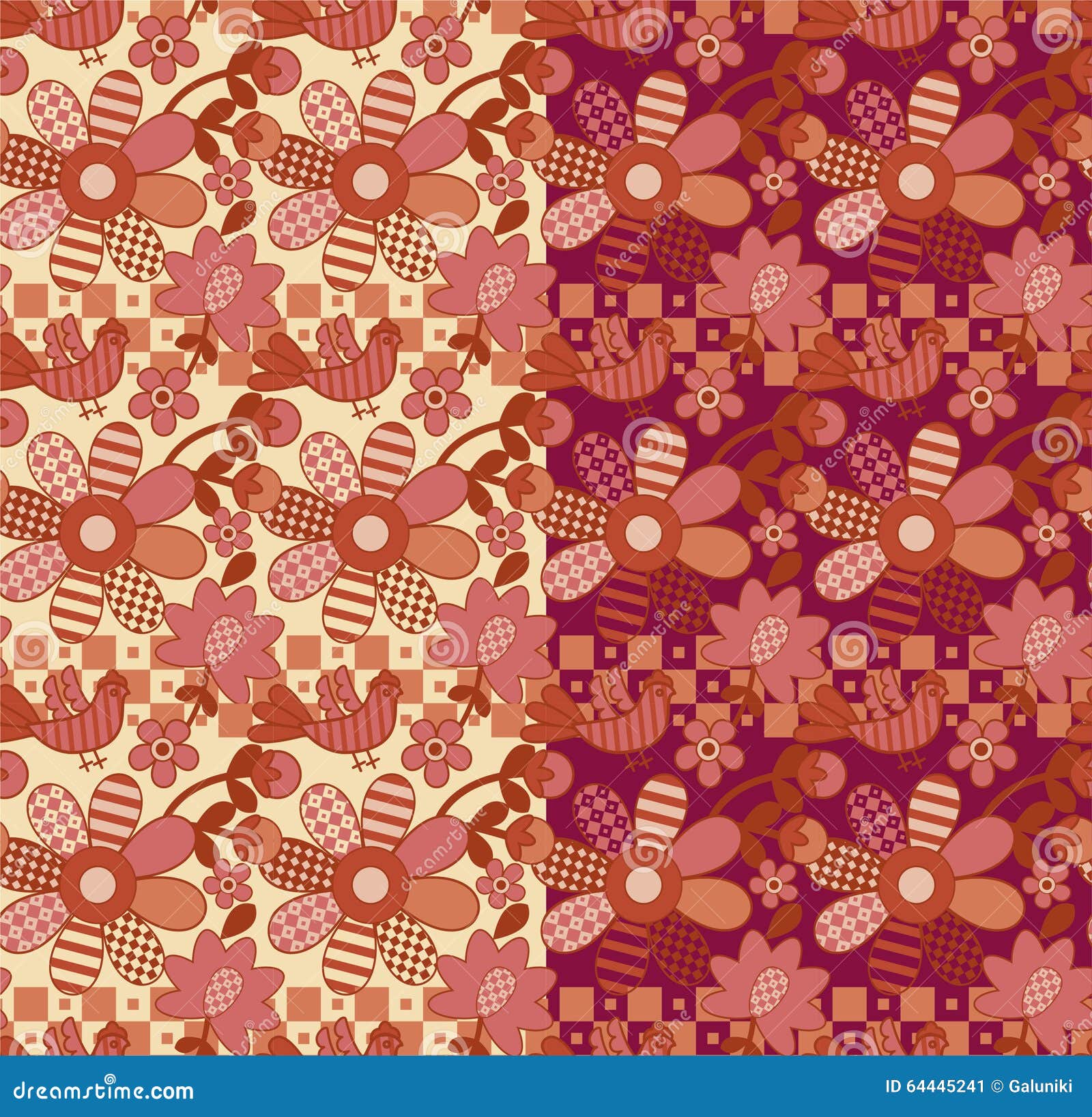 Folk Pattern with Flower and Birds Stock Vector - Illustration of vivid ...