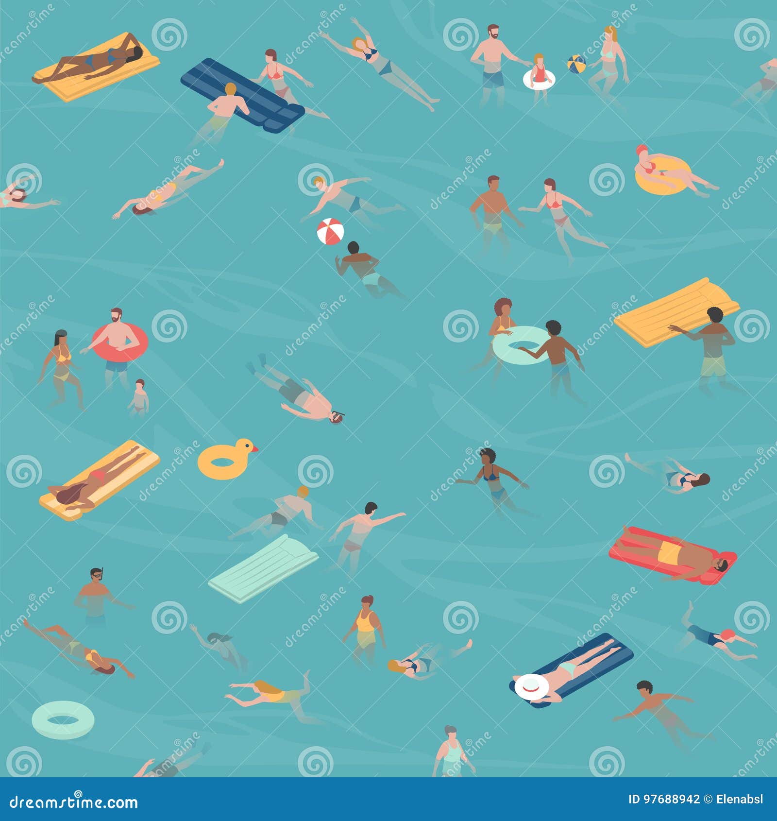 Folk Som Simmar Och Dyker I Havet Vektor Illustrationer - Illustration ...