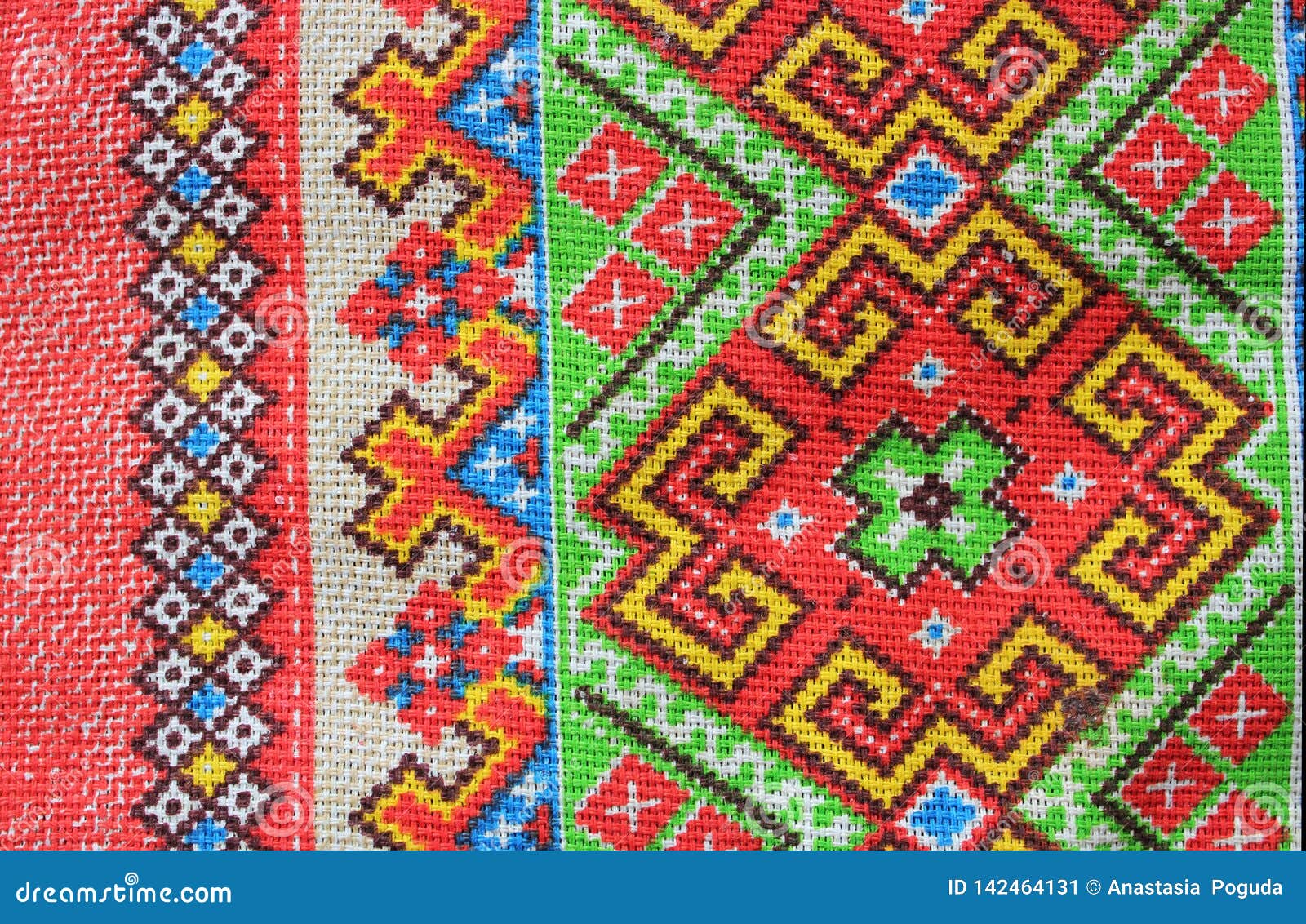 Folk Textile Ornament of Bright Colors, Consisting of Patterns of ...