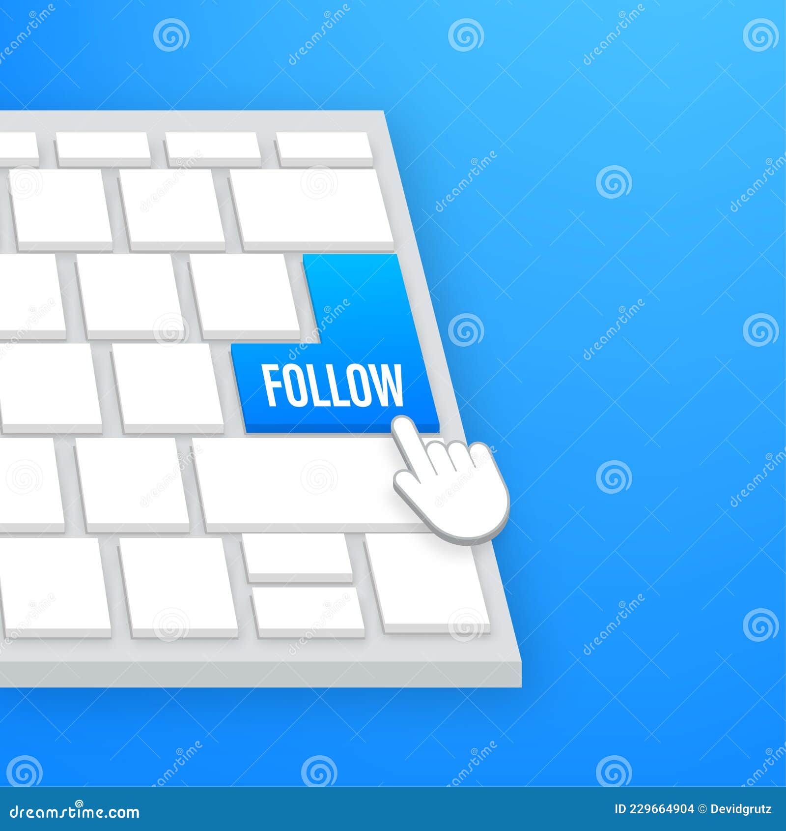 Follow Button on Keyboard. Hand Click Icon. Finger Click Icon. Vector ...