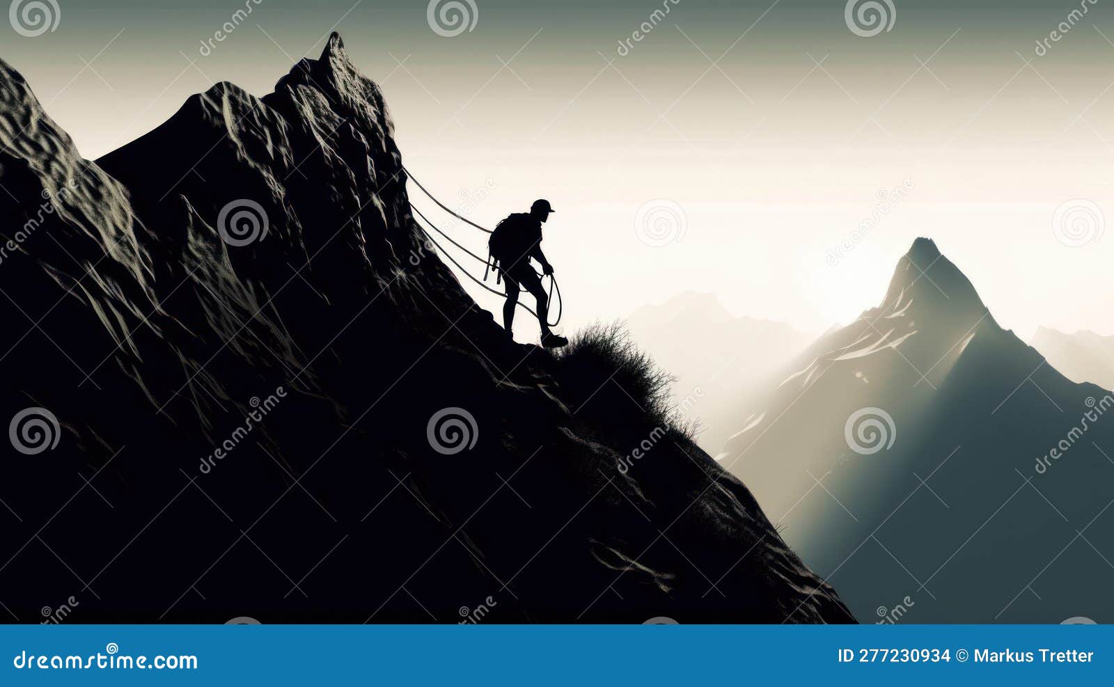 A Person Climbs a Mountain Overcoming Obstacles To Reach the Summit ...