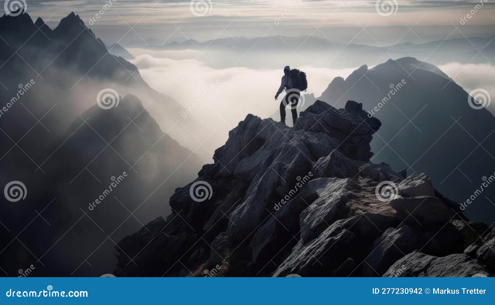 A Person Climbs a Mountain Overcoming Obstacles To Reach the Summit ...