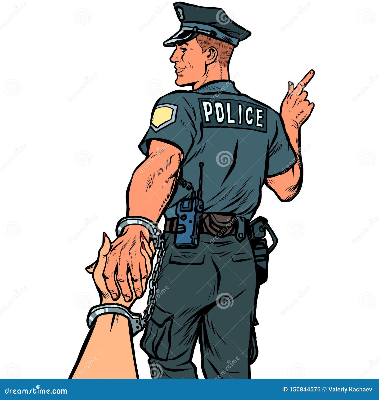 Officer Arrested Criminal Policeman In Uniform Holding Caught Suspect