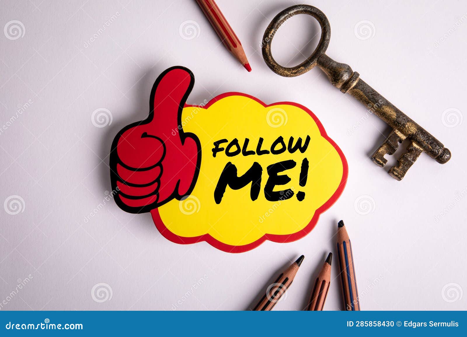 Follow Me. Sticker with Text on White Office Table Stock Photo - Image ...