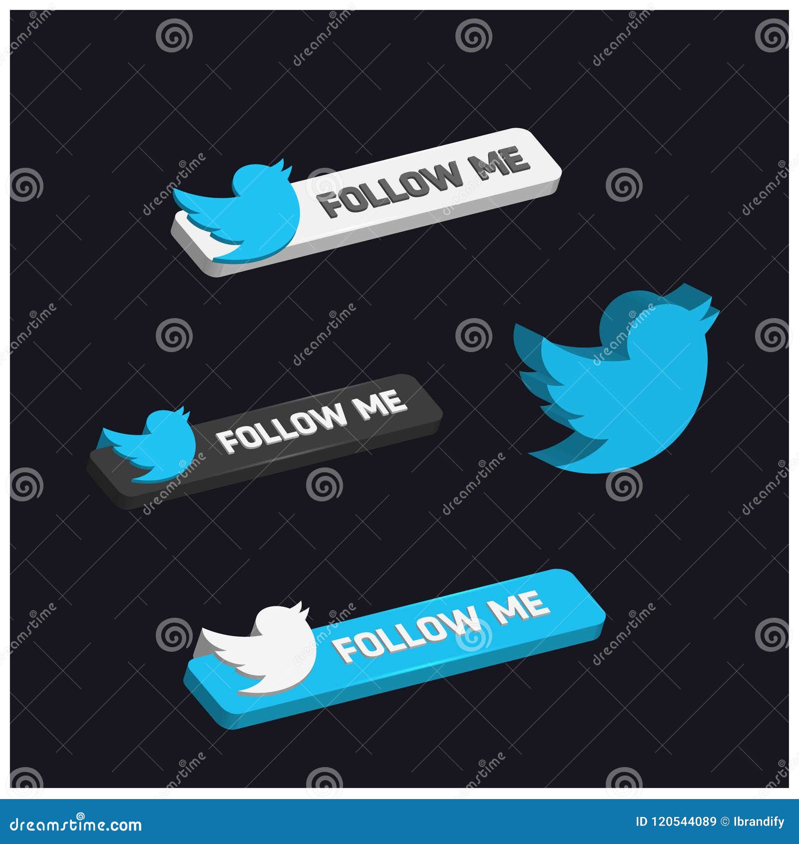 Follow Me Twitter 3d Button Editorial Stock Image - Illustration of ...
