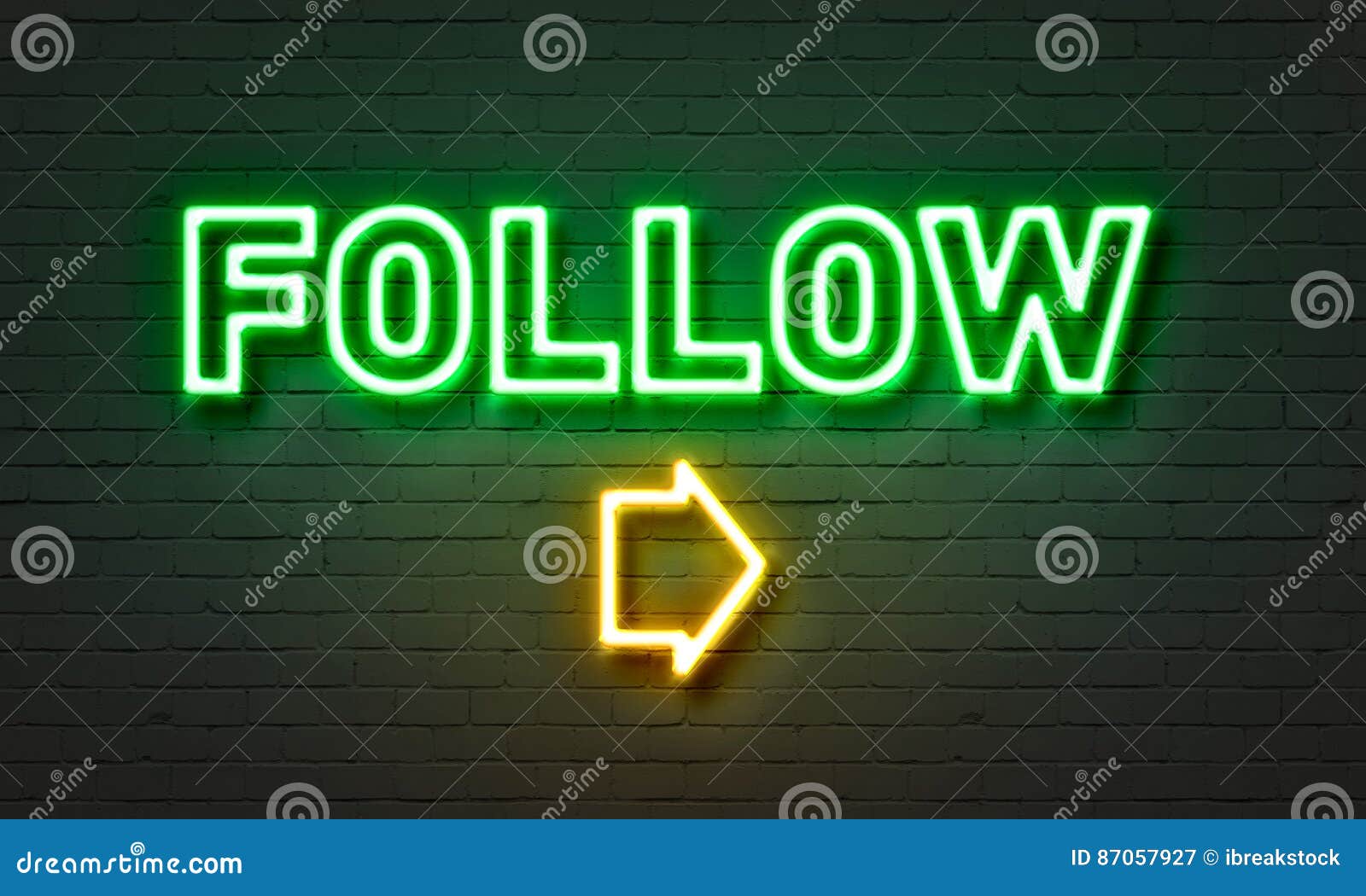 Follow Neon Sign on Brick Wall Background. Stock Image - Image of black ...